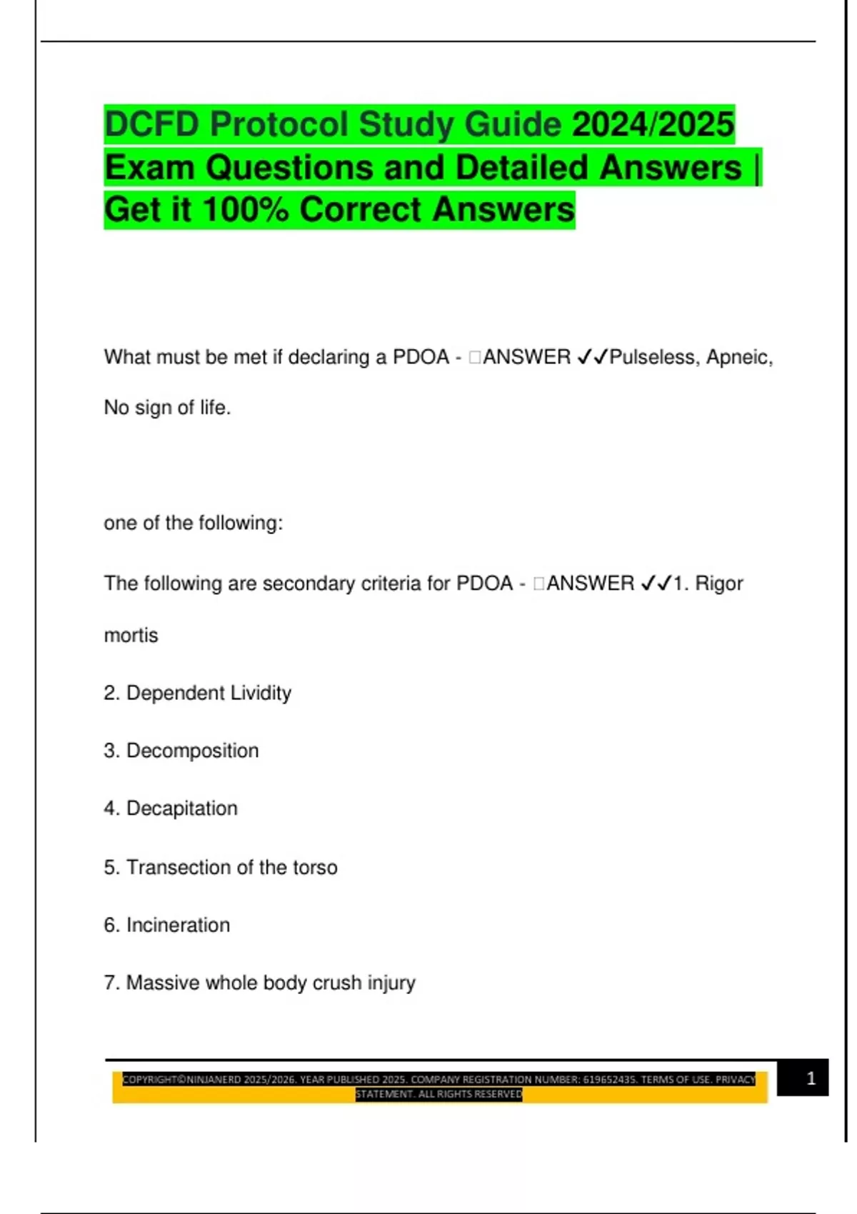 DCFD Protocol Study Guide 2024/2025 Exam Questions and Detailed Answers ...