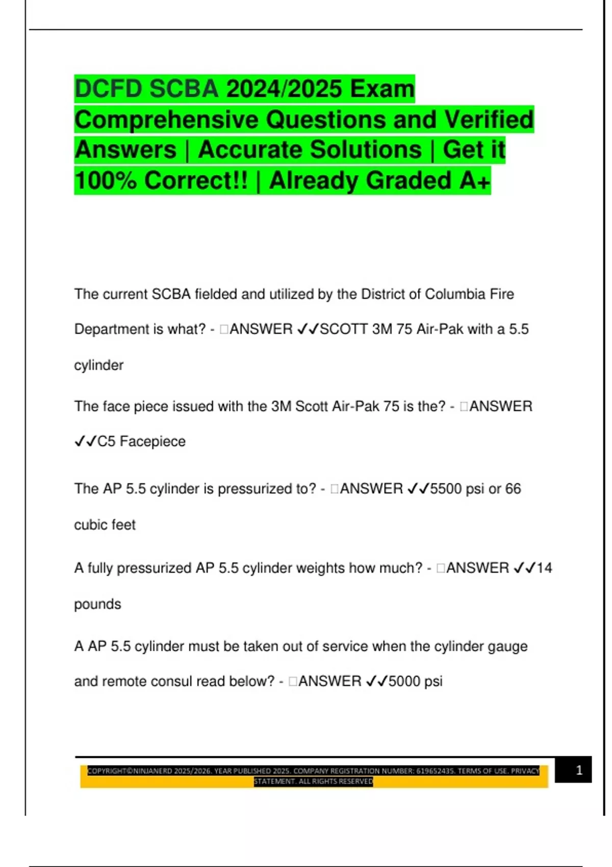DCFD SCBA 2024/2025 Exam Comprehensive Questions and Verified Answers ...