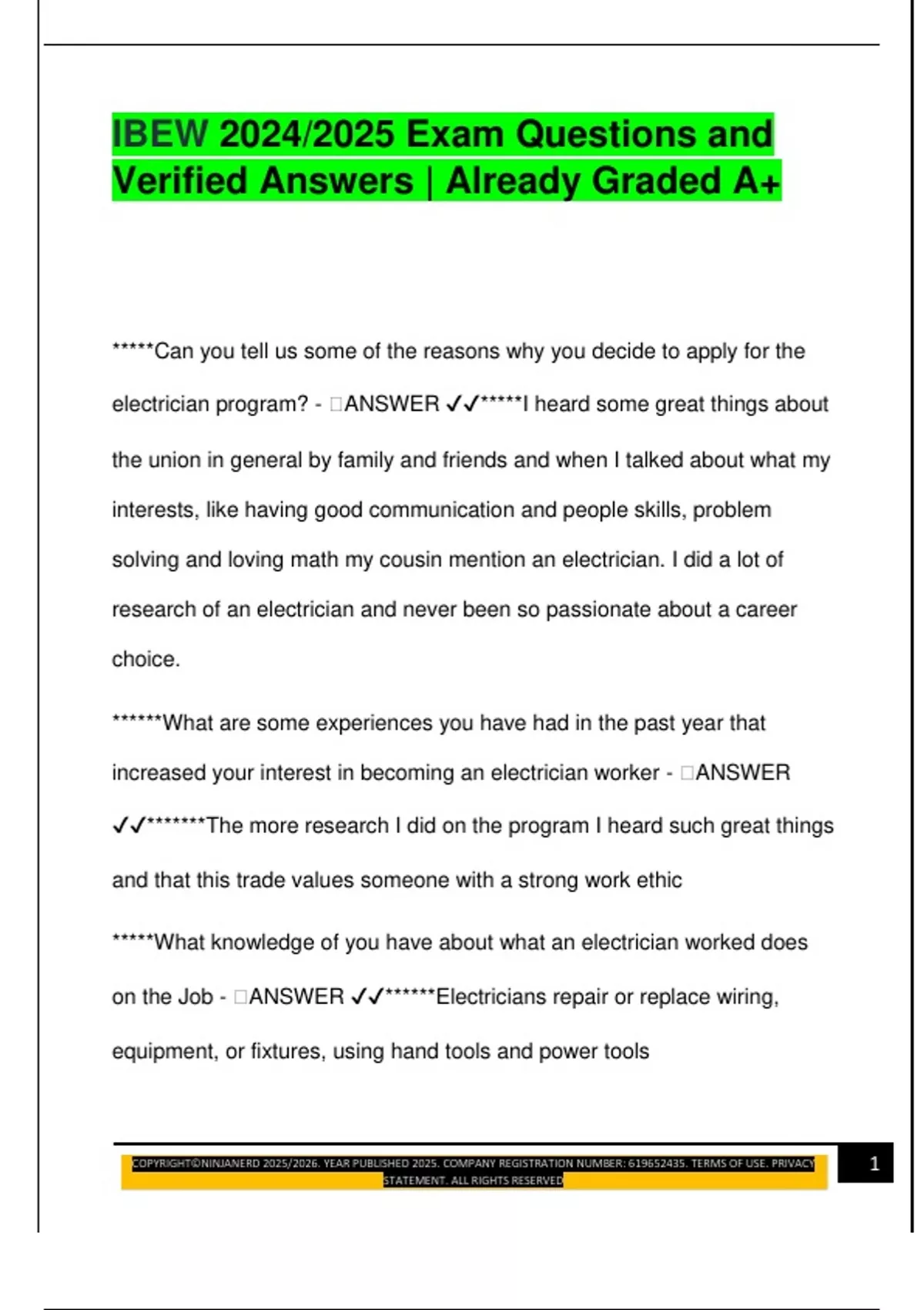 IBEW 2024/2025 Exam Questions and Verified Answers | Already Graded A+ ...