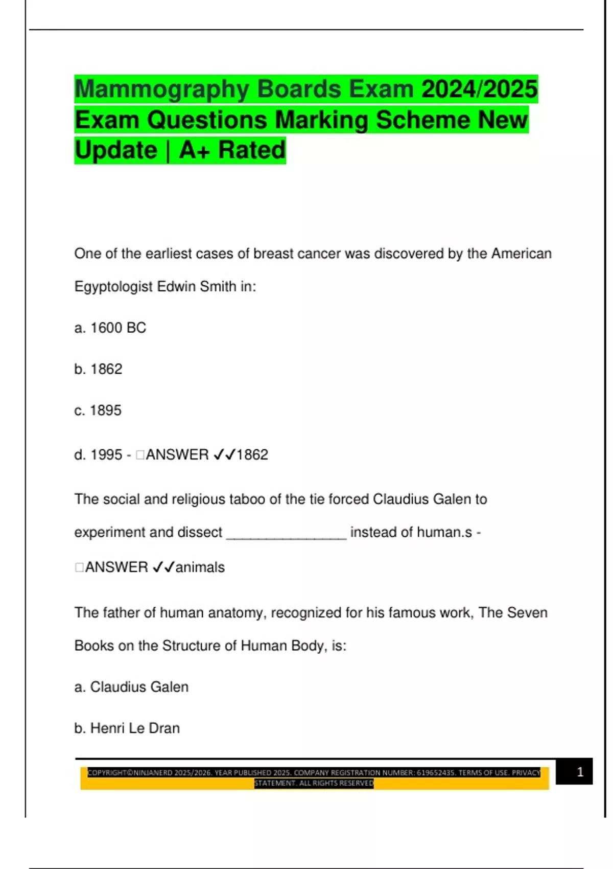 Mammography Boards Exam 2024/2025 Exam Questions Marking Scheme New ...