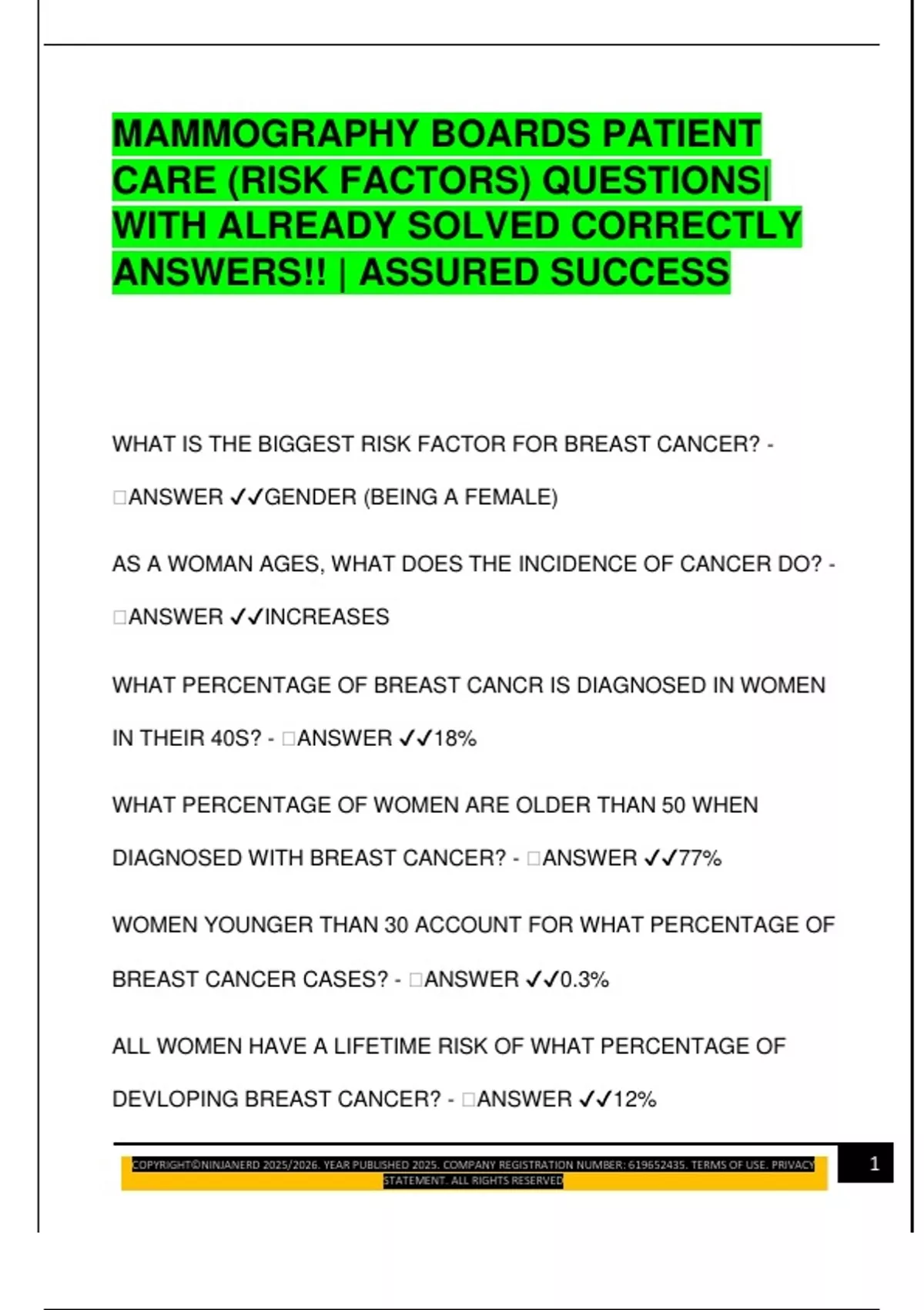 MAMMOGRAPHY BOARDS PATIENT CARE (RISK FACTORS) QUESTIONS| WITH ALREADY ...