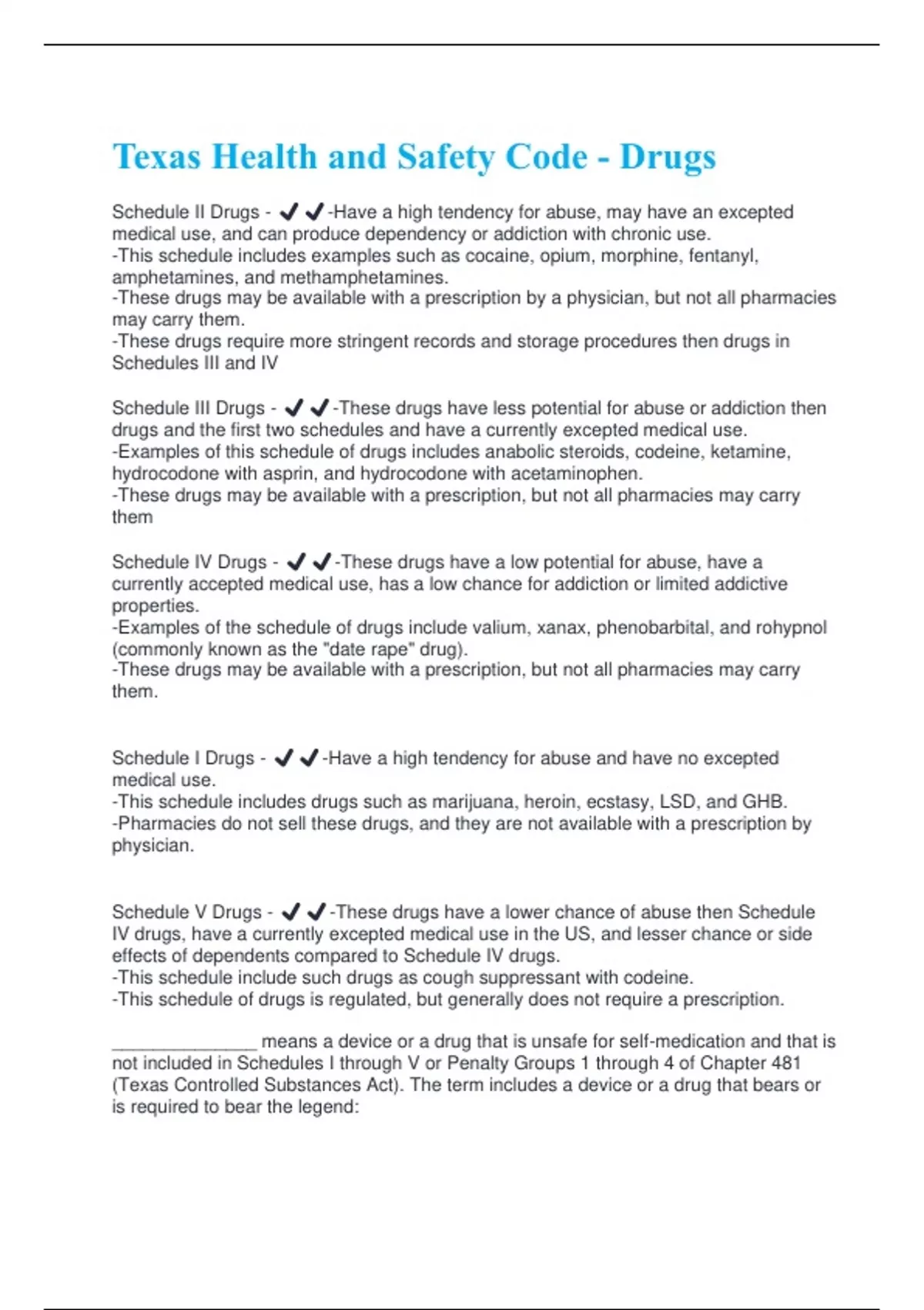 Texas Health and Safety Code - Drugs Questions and Answers 100% Solved ...
