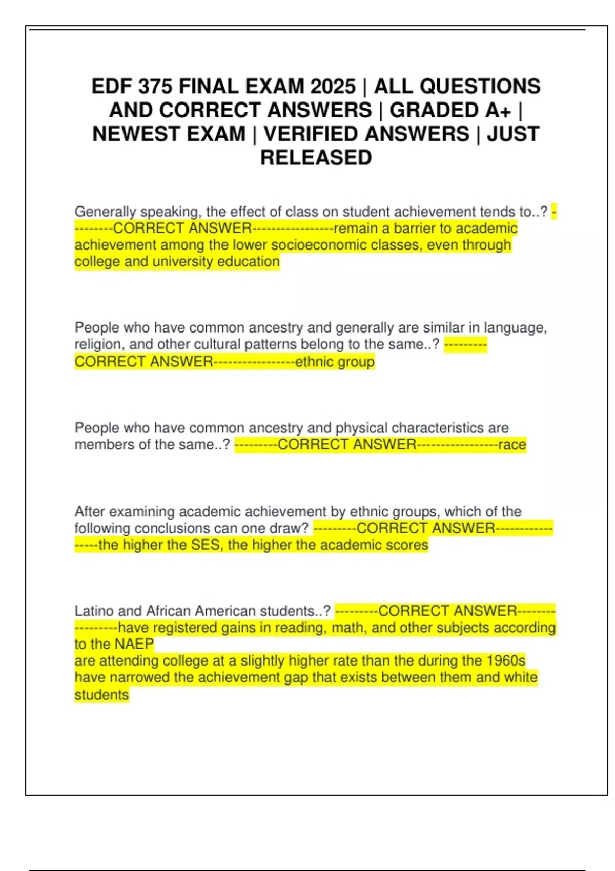 EDF 375 FINAL EXAM 2025 | ALL QUESTIONS AND CORRECT ANSWERS | GRADED A+ ...