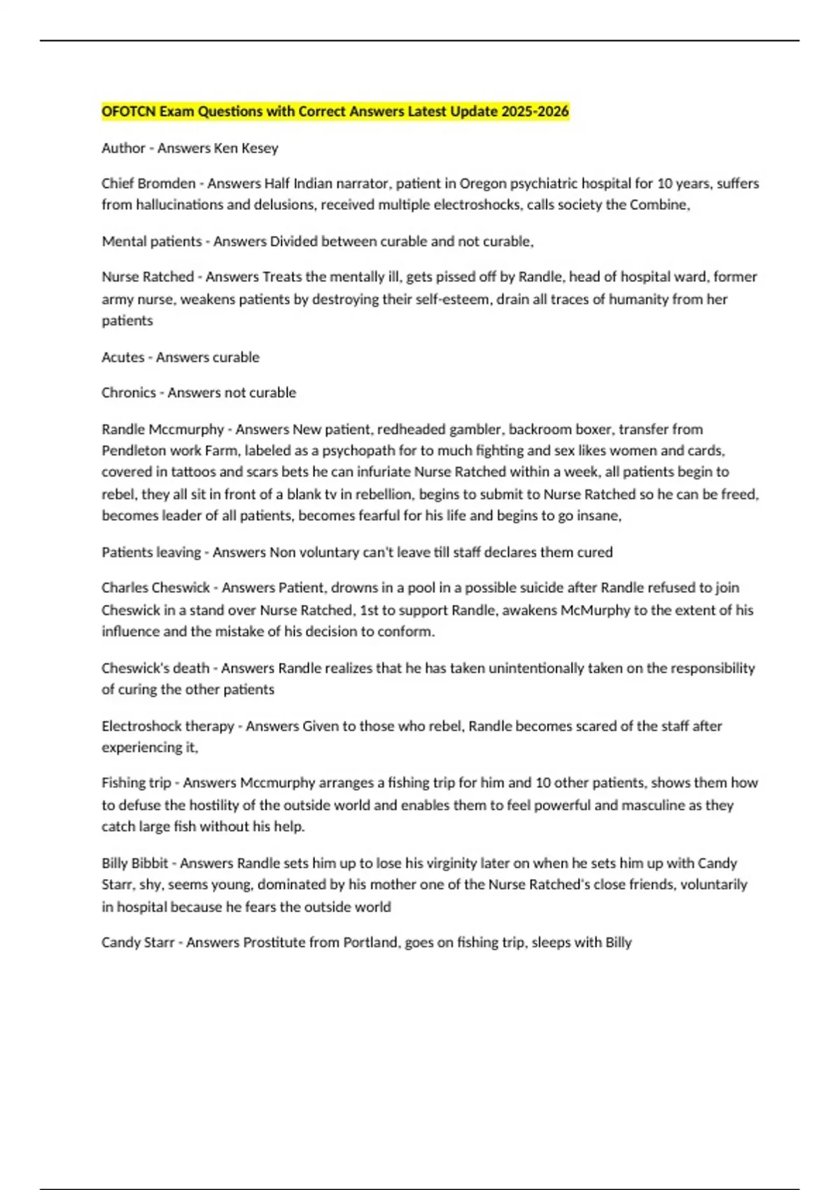 OFOTCN Exam Questions with Correct Answers Latest Update - OFOTCN ...