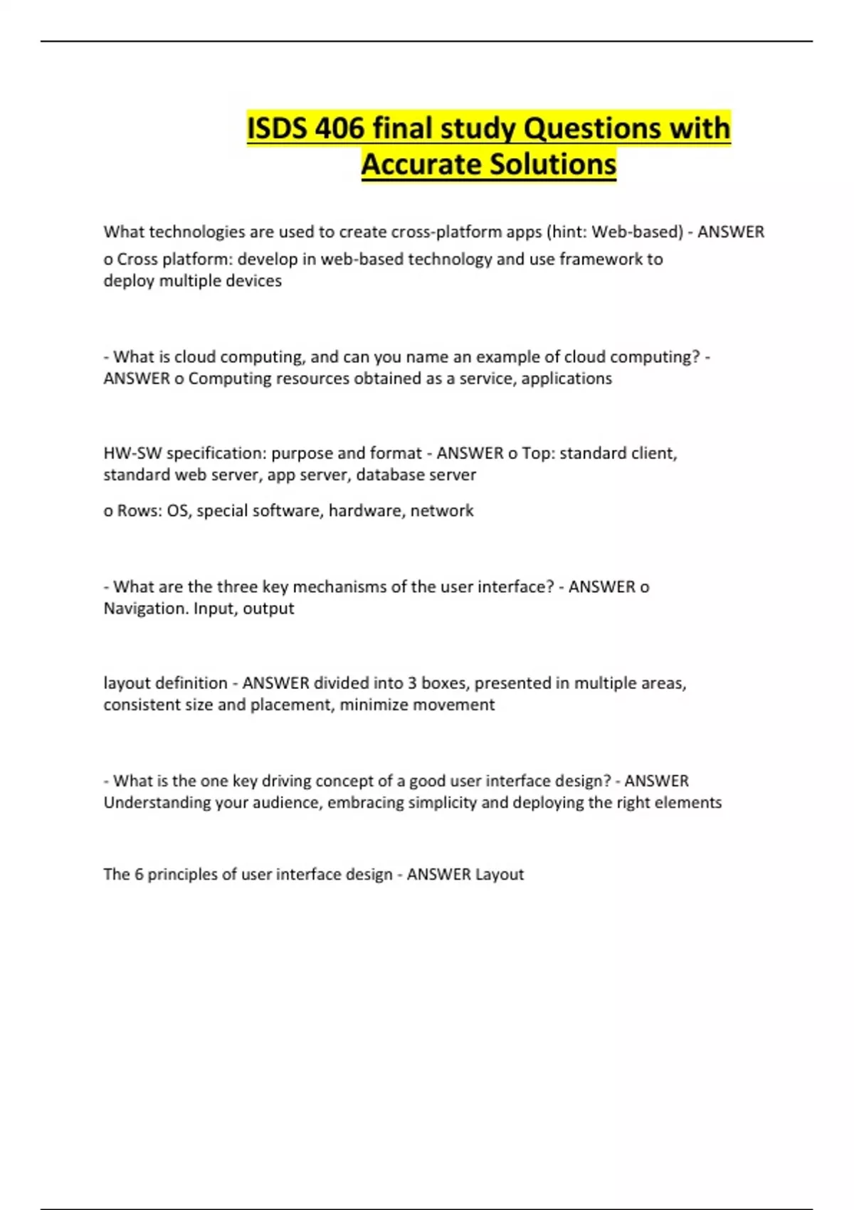 ISDS 406 final study Questions with Accurate Solutions - ISDS 406 ...