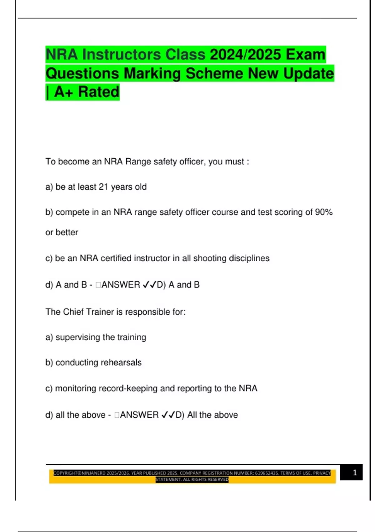 NRA Instructors Class 2024/2025 Exam Questions Marking Scheme New ...