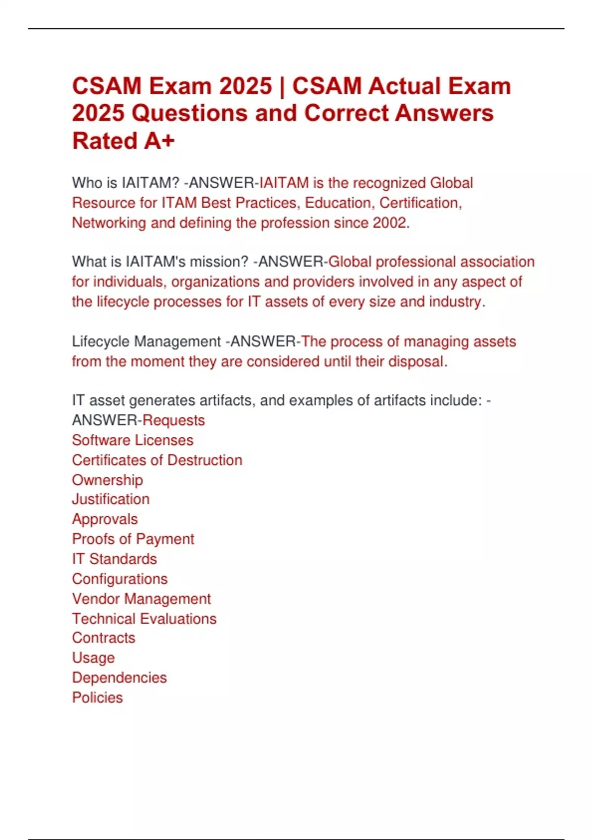 CSAM Exam 2025 | CSAM Actual Exam 2025 Questions and Correct Answers Rated A+ - CSAM Actual Exam ...