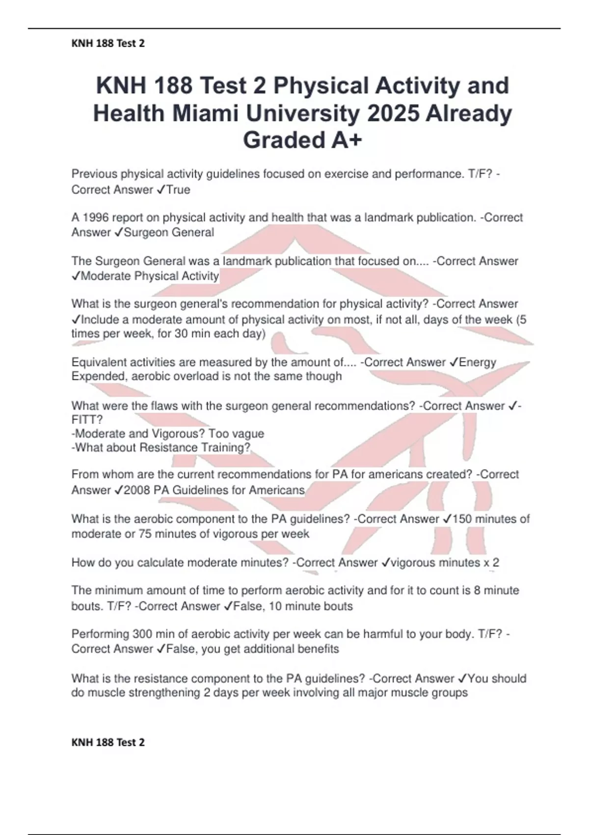 Miami University Of Ohio KNH 188 Exam 1,2, and 3 Practice Questions ...