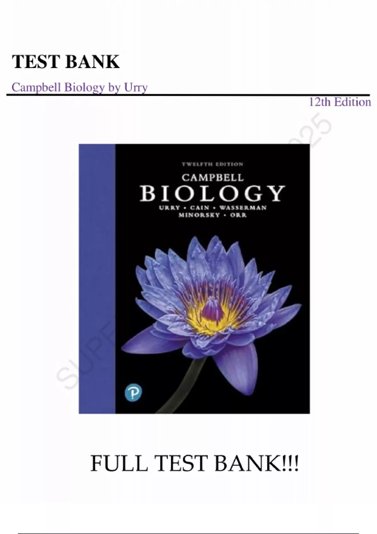 Test Bank for Campbell Biology 12th Edition ||All Chapters 1-56||Full ...