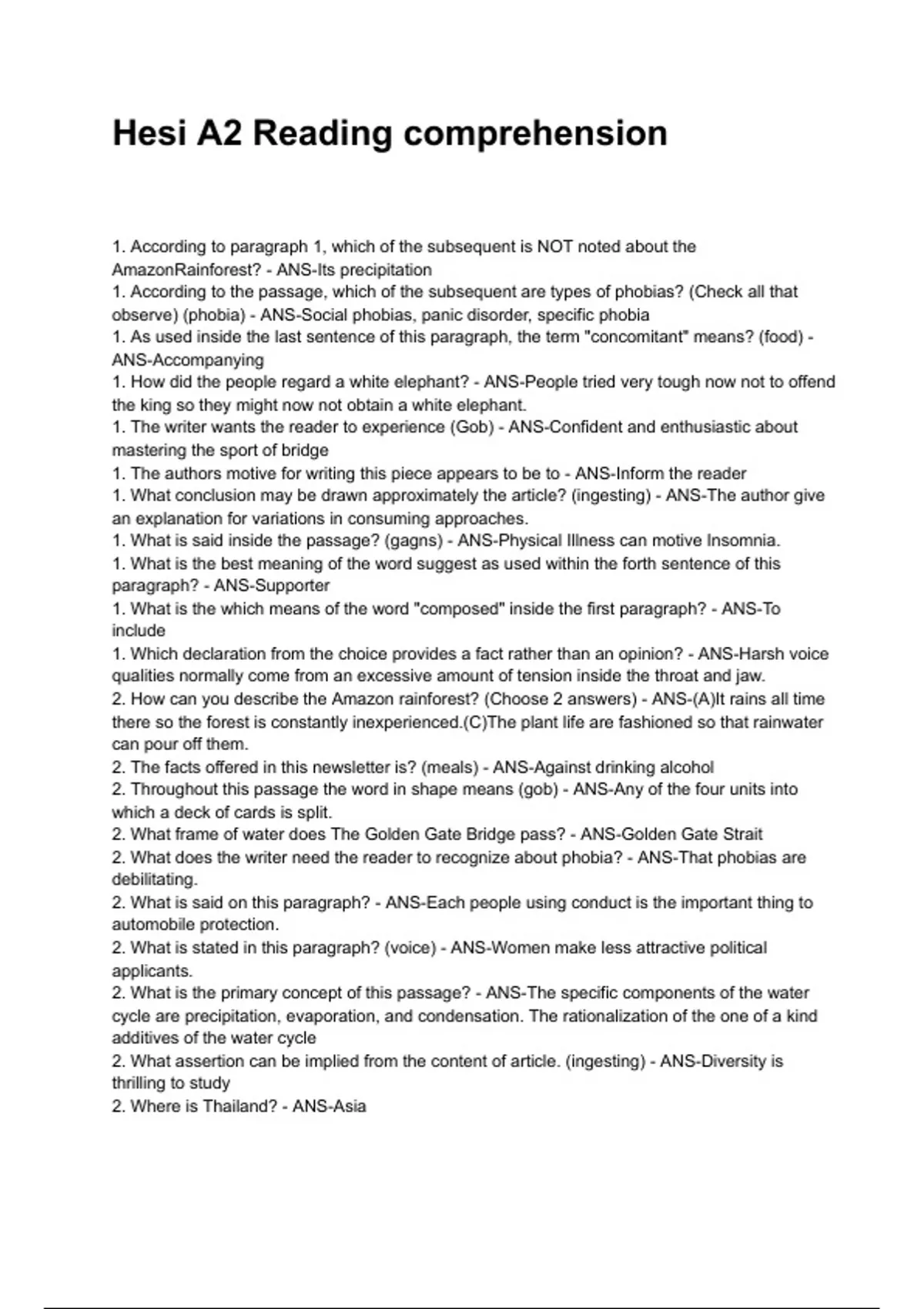 HESI A2- Reading exams New Update 2025/2026) ||Questions and Verified ...