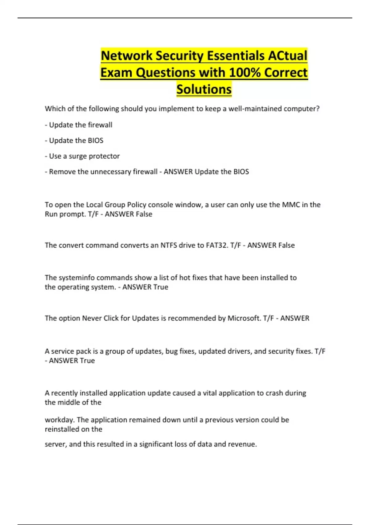 Network Security Essentials ACtual Exam Questions with 100% Correct ...