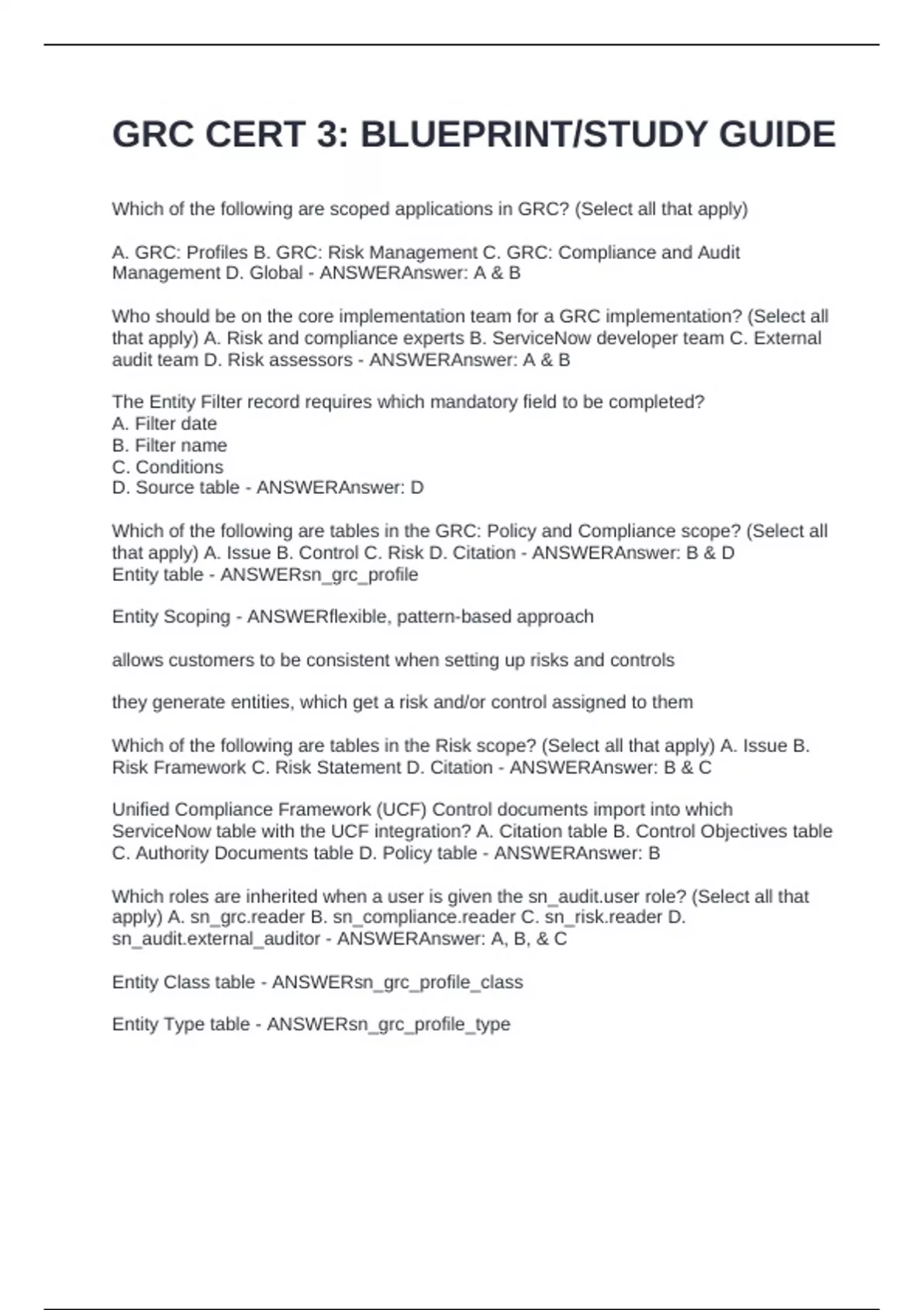 GRC CERT 3: BLUEPRINT/STUDY GUIDE - GRC CERT 3: BLUEPRINT - Stuvia US