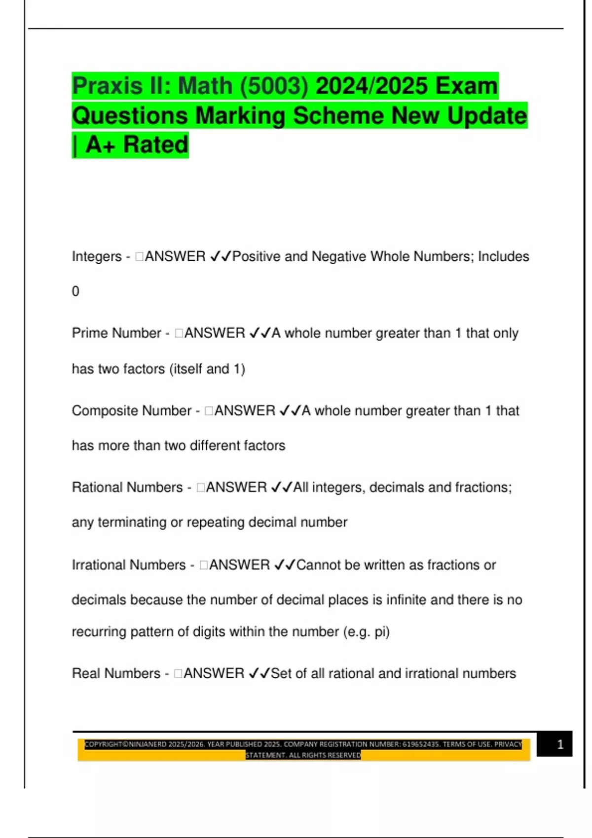 Praxis II: Math (5003) 2024/2025 Exam Questions Marking Scheme New Update | A+ Rated - Praxis ...