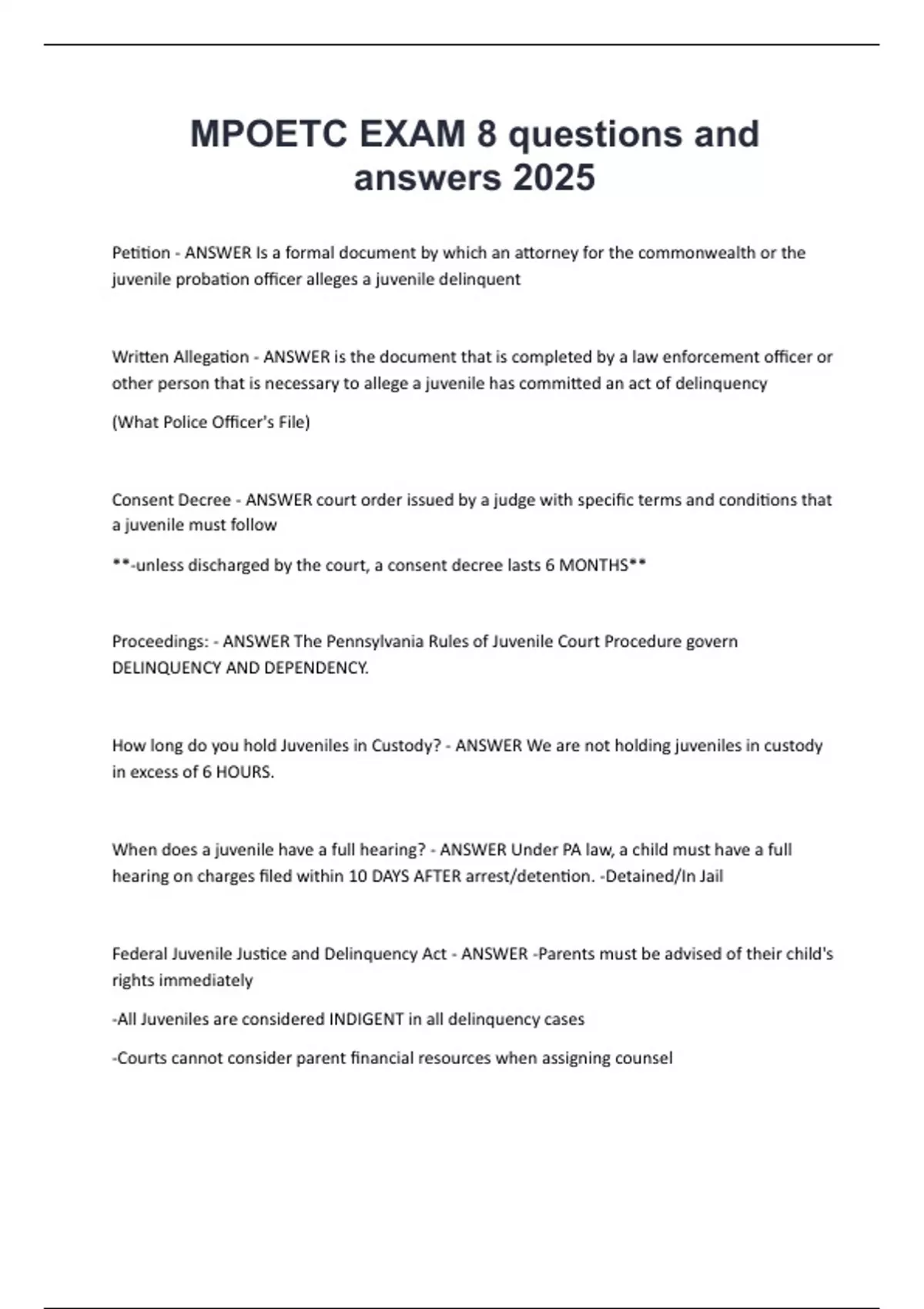 MPOETC EXAM 8 questions and answers 2025 - MPOETC State Certification ...