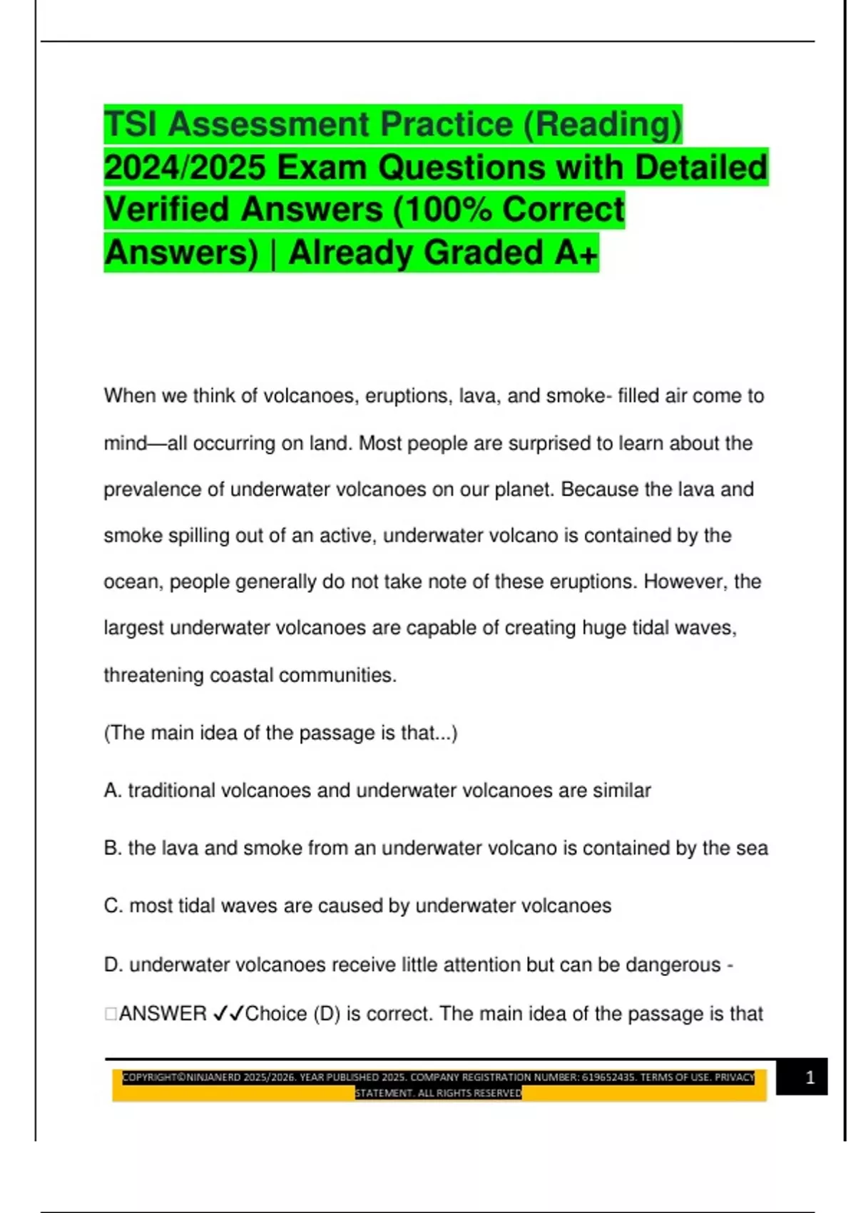 TSI Assessment Practice (Reading) 2024/2025 Exam Questions with ...