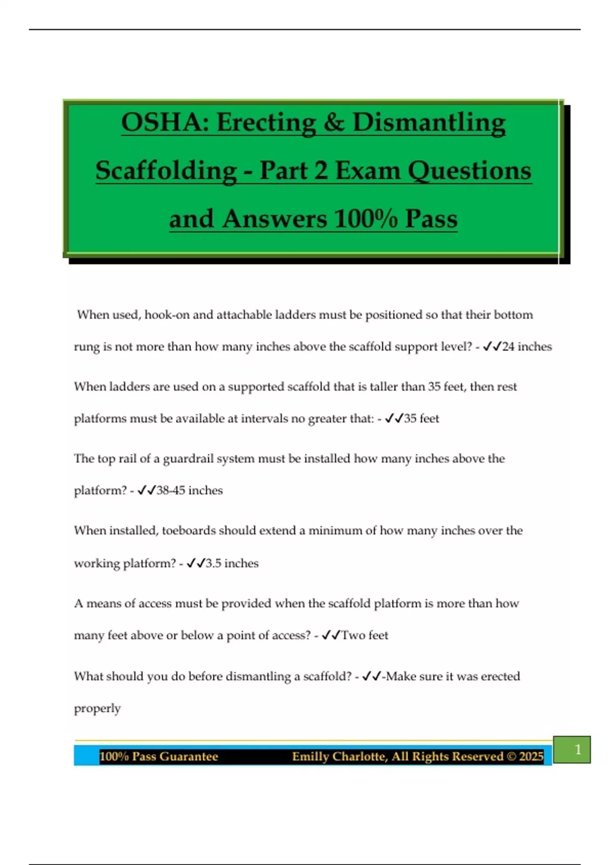OSHA: Erecting & Dismantling Scaffolding - Part 2 Exam Questions and ...