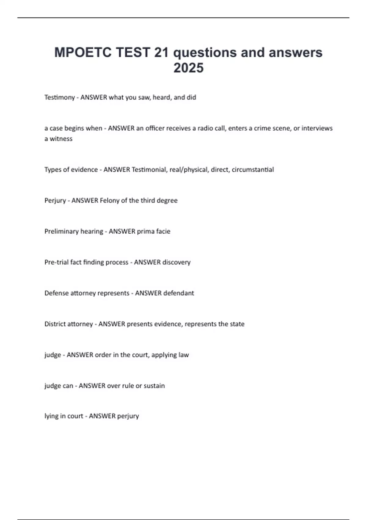 MPOETC TEST 21 questions and answers 2025. - MPOETC State Certification ...