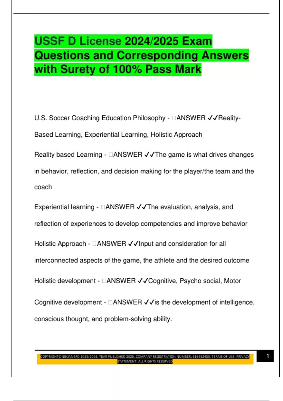 USSF D License 2024/2025 Exam Questions and Corresponding Answers with ...