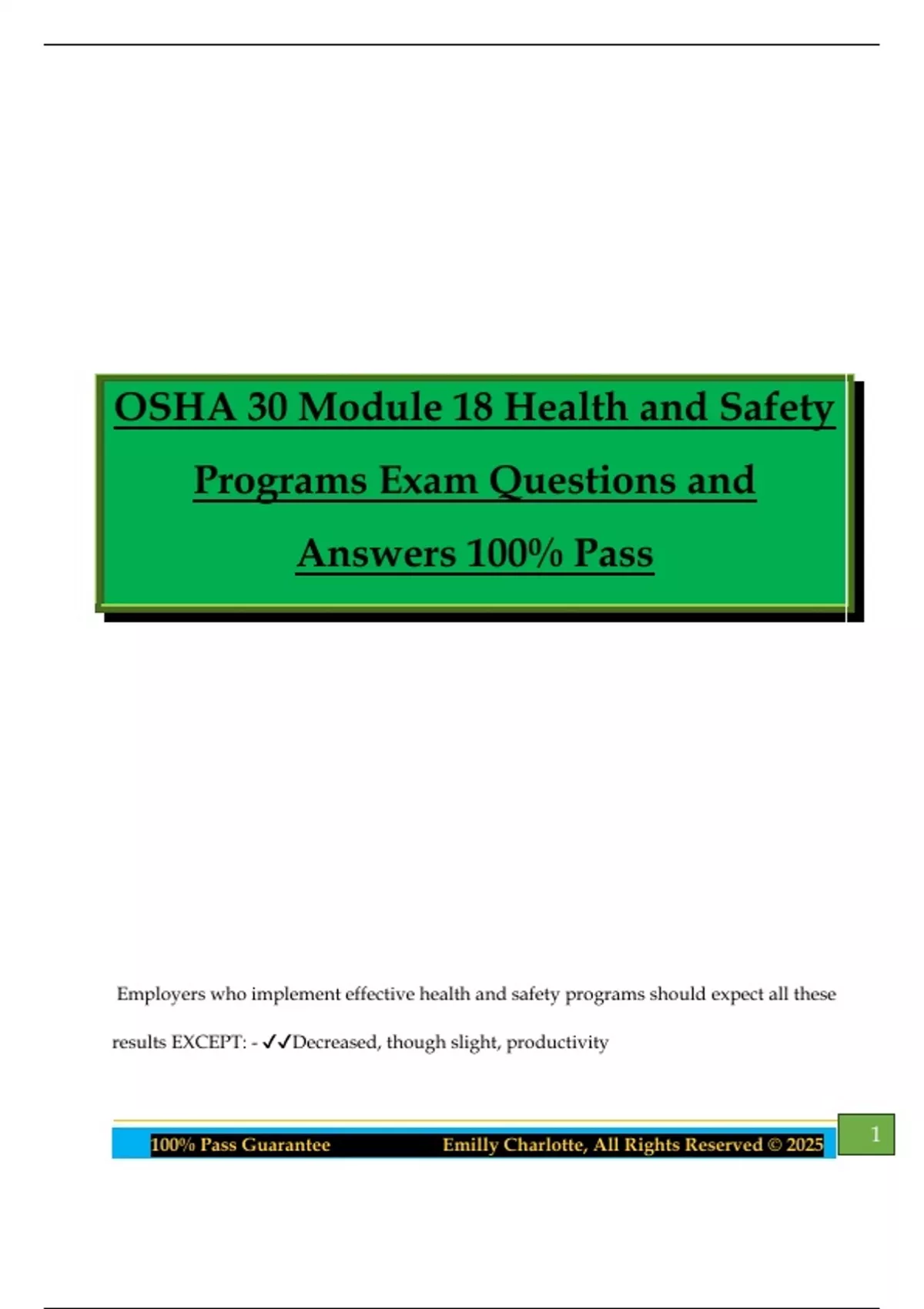 OSHA 30 Module 18 Health and Safety Programs Exam Questions and Answers 100% Pass - Osha 30 ...