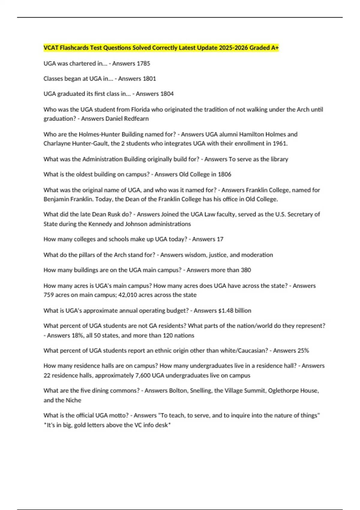 VCAT Flashcards Test Questions Solved Correctly Latest Update Graded A+ ...