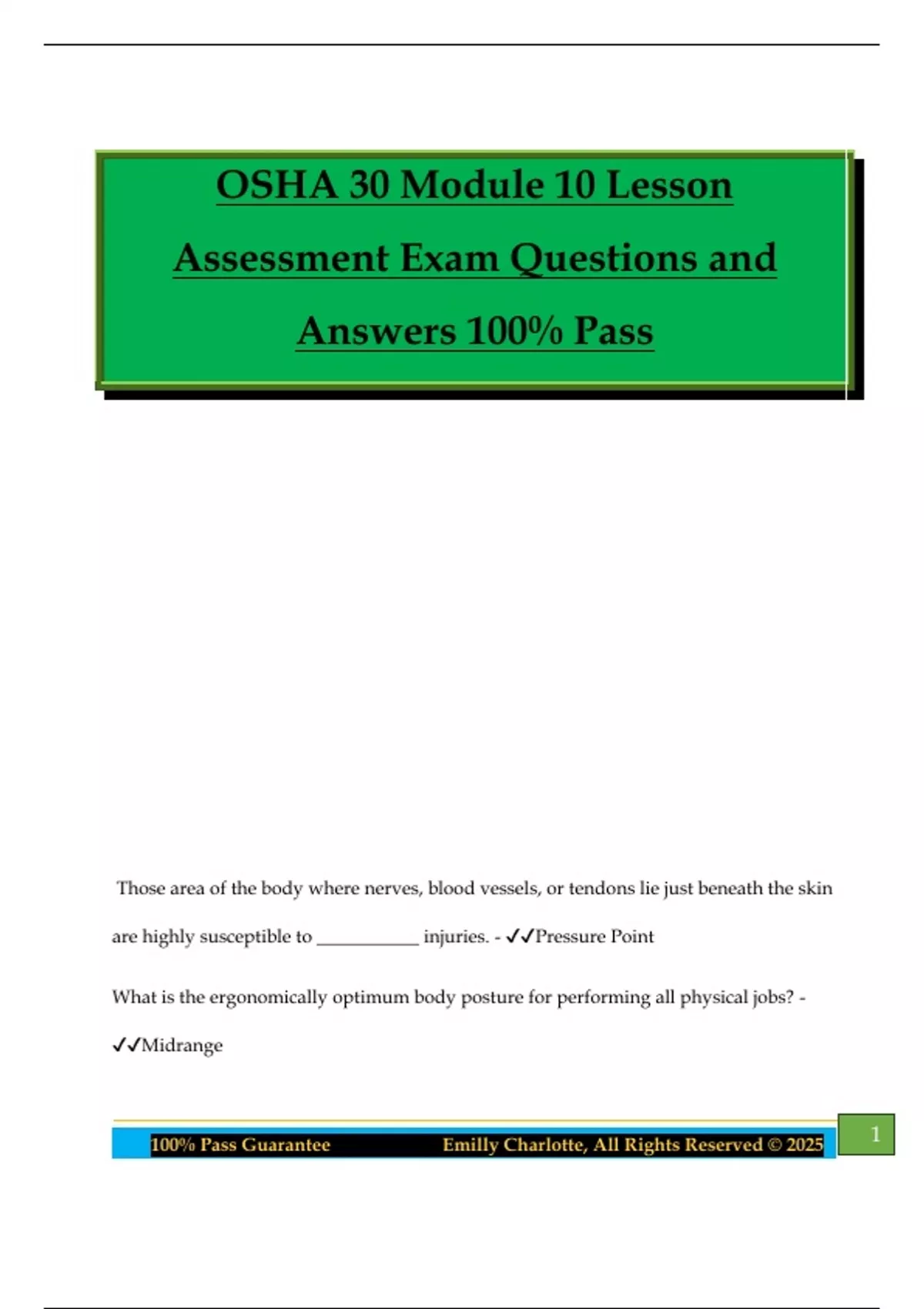 OSHA 30 Module 10 Lesson Assessment Exam Questions and Answers 100% ...