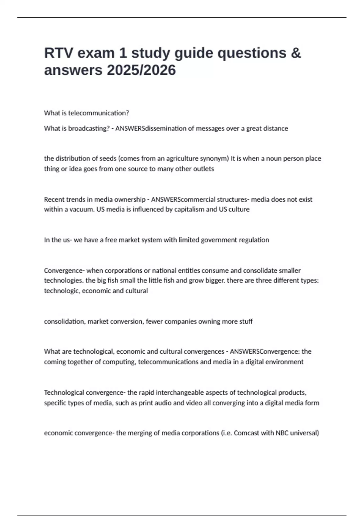 RTV exam 1 study guide questions & answers 2025/2026 - RTV - Stuvia US