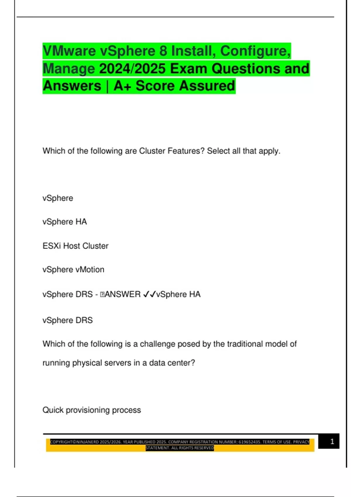 VMware vSphere 8 Install, Configure, Manage 2024/2025 Exam Questions and Answers | A+ Score ...