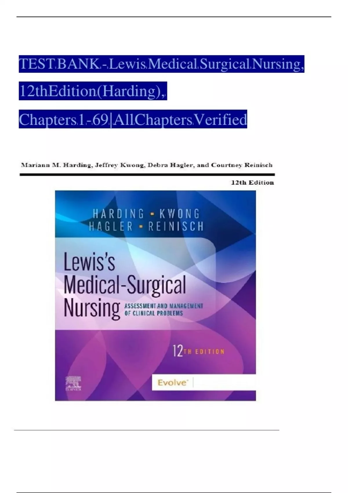 TEST BANK FOR Lewis's Medical-Surgical Nursing: Assessment and ...