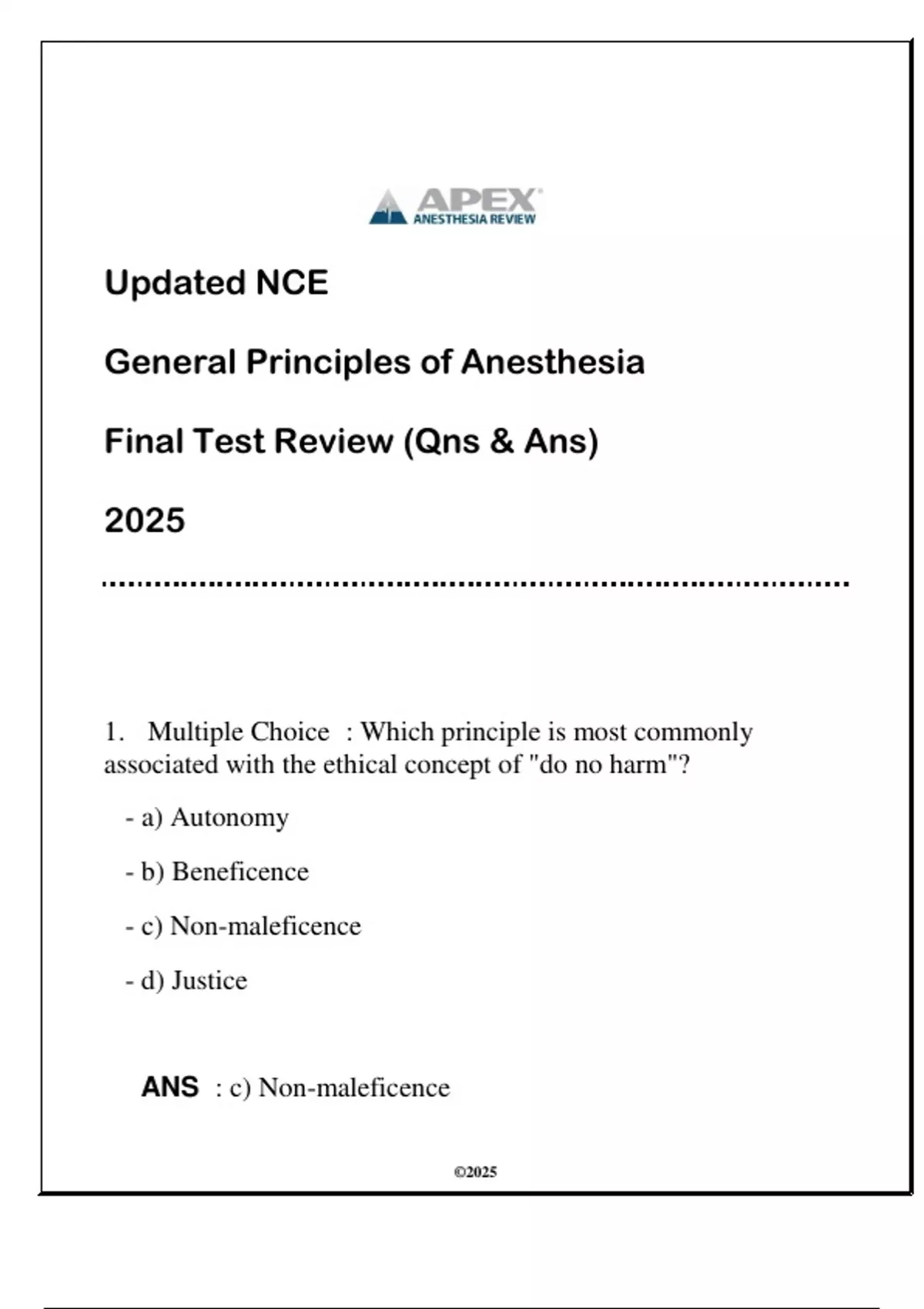 APEX Anesthesia CRNA (Updated NCE) General Principles of Anesthesia ...