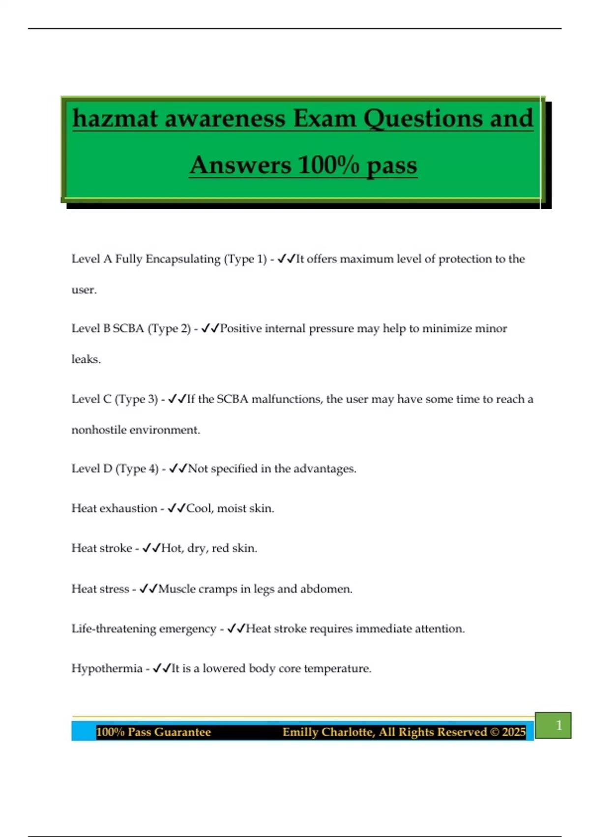 hazmat awareness Exam Questions and Answers 100% pass - Hazmat - Stuvia US