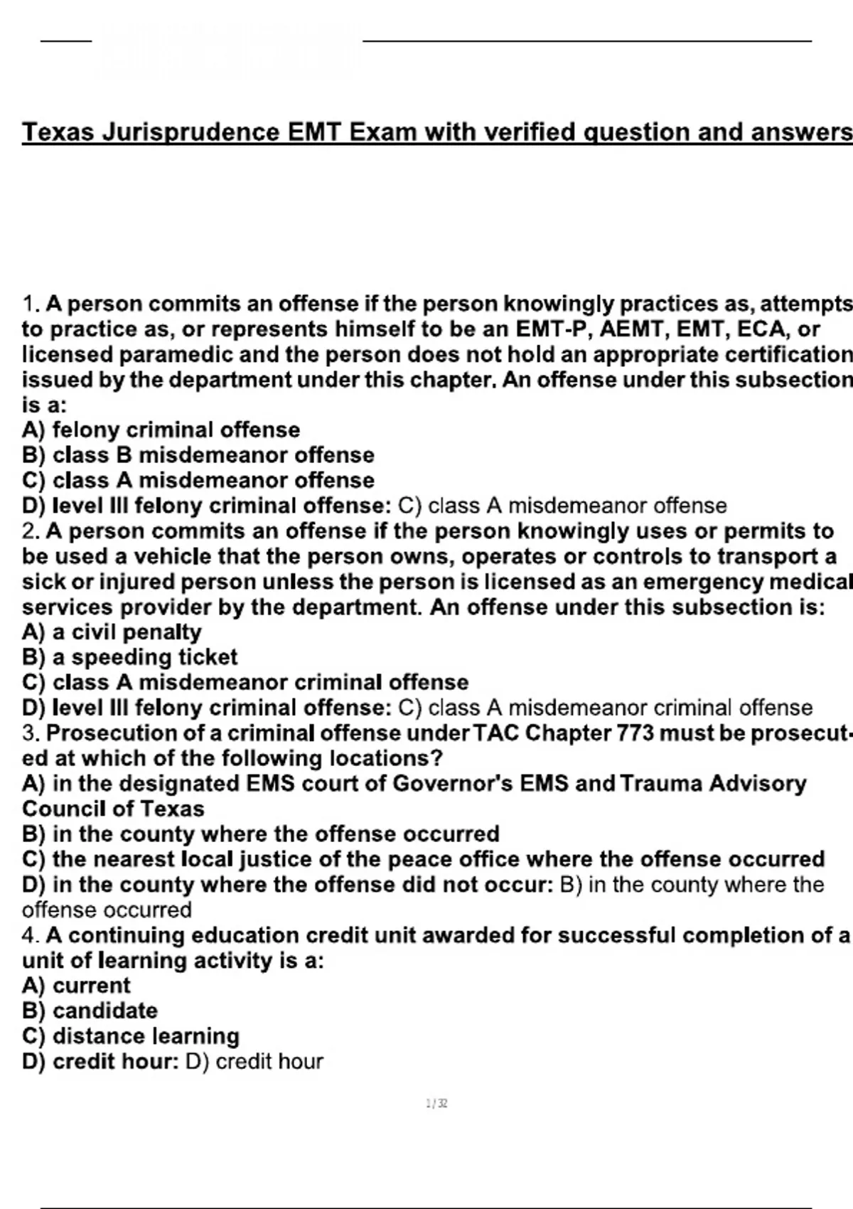 Texas Jurisprudence EMT Exam with verified question and answers - Texas ...