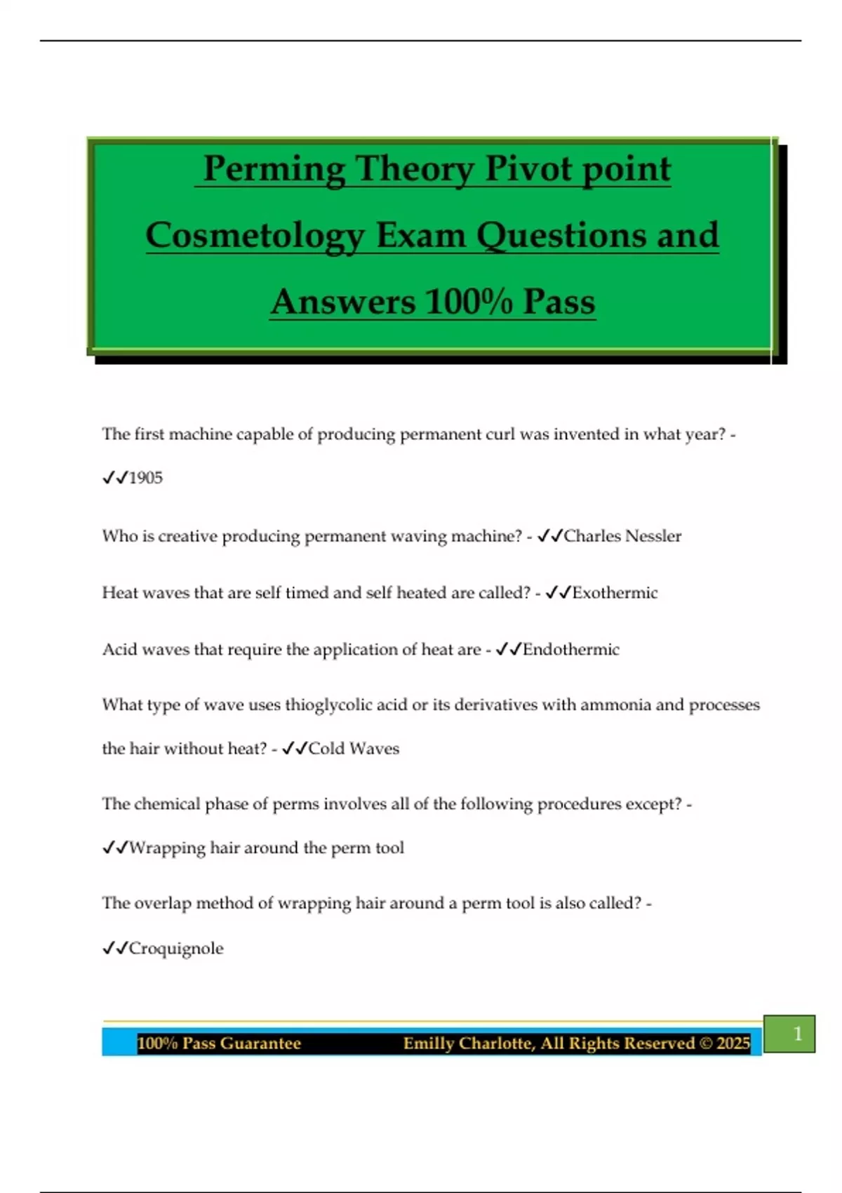 Perming Theory Pivot point Cosmetology Exam Questions and Answers 100% ...