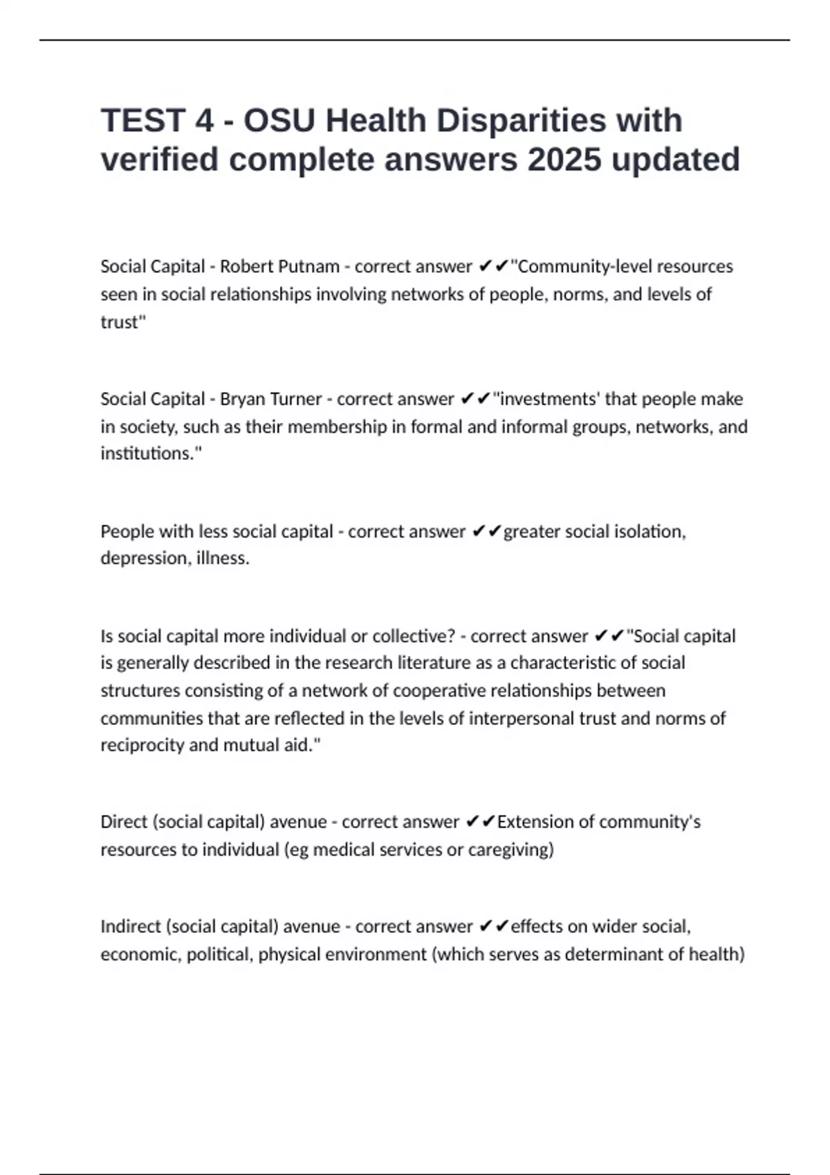 TEST 4 - OSU Health Disparities with verified complete answers 2025 ...