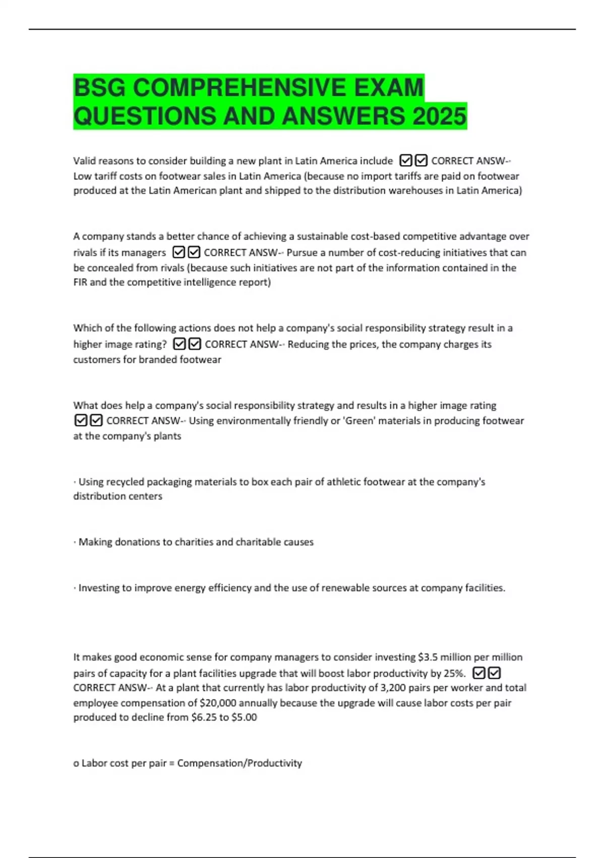 BSG COMPREHENSIVE EXAM QUESTIONS AND ANSWERS 2025 - BSG - Stuvia US