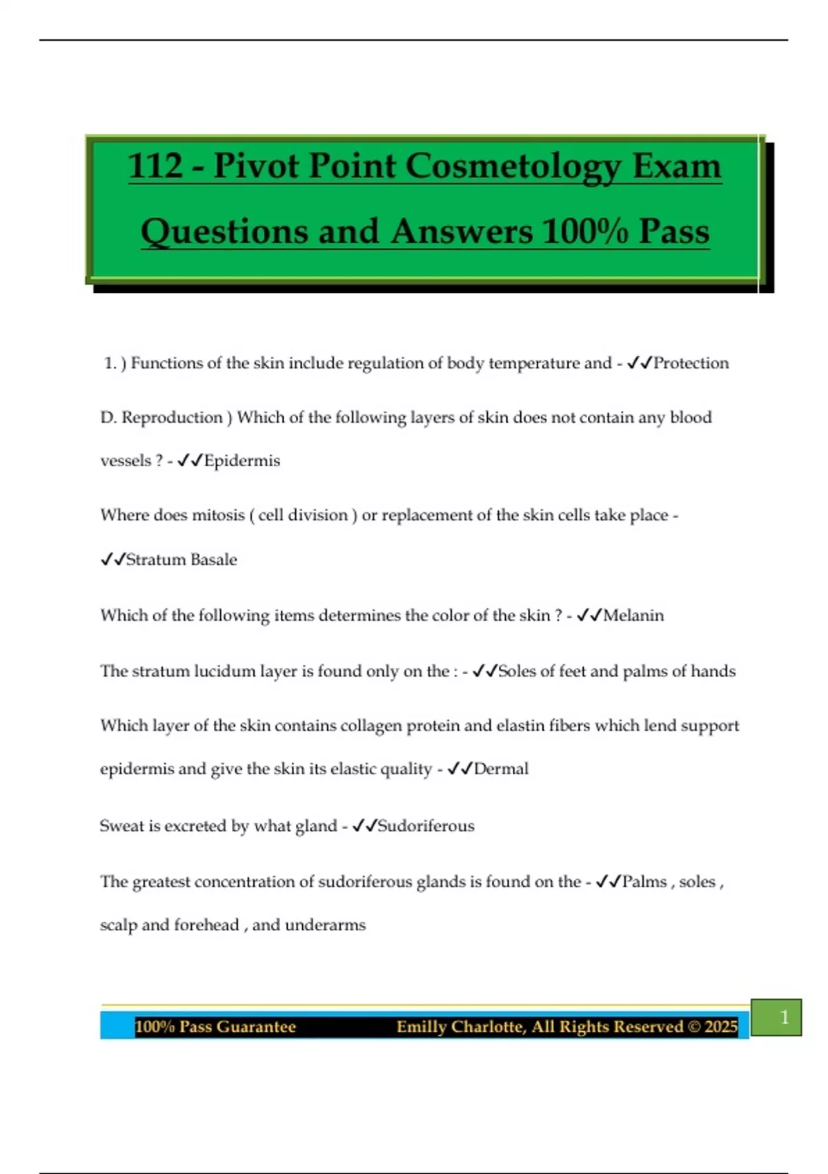112 - Pivot Point Cosmetology Exam Questions and Answers 100% Pass ...