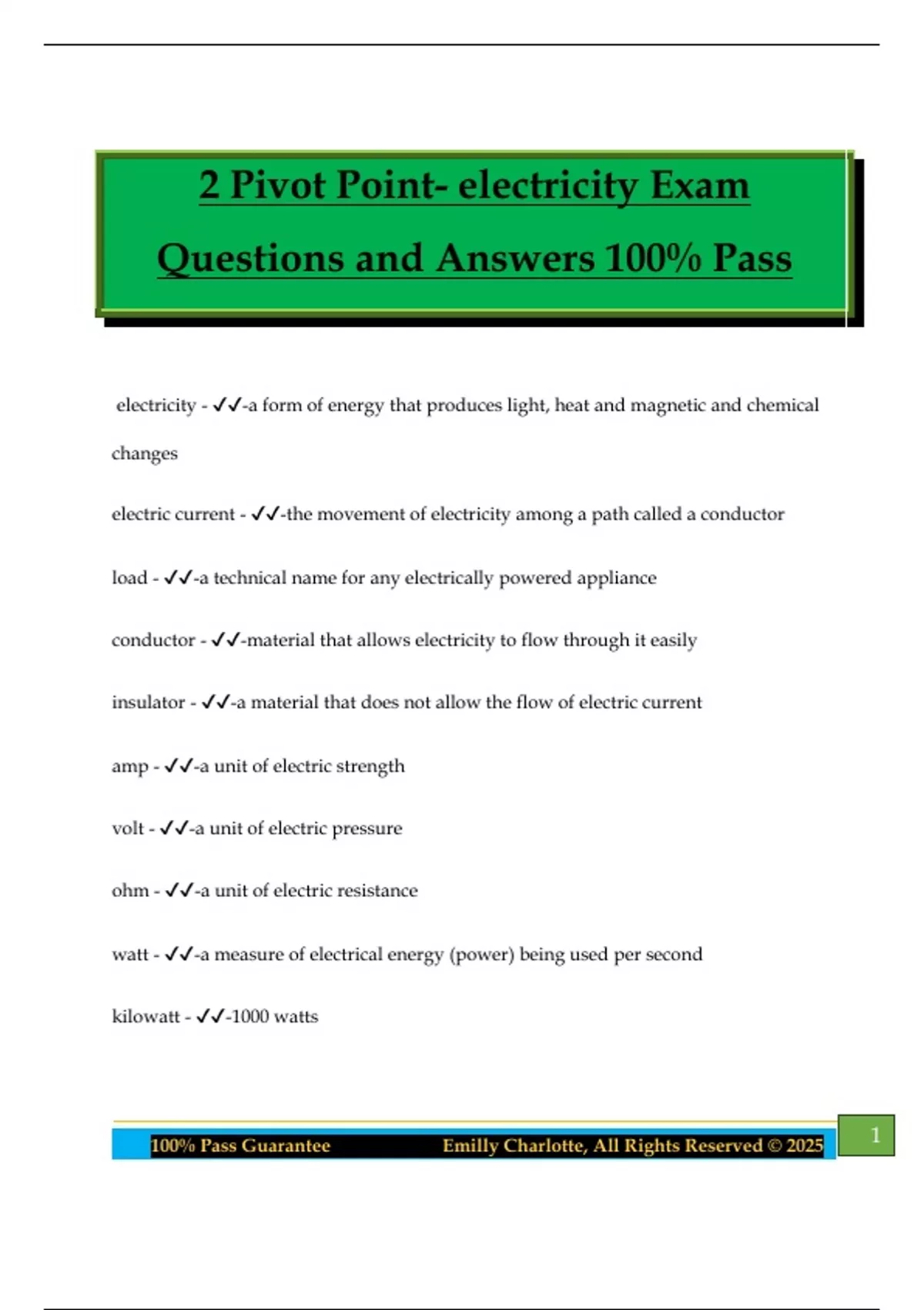 2 Pivot Point- electricity Exam Questions and Answers 100% Pass - Pivot ...