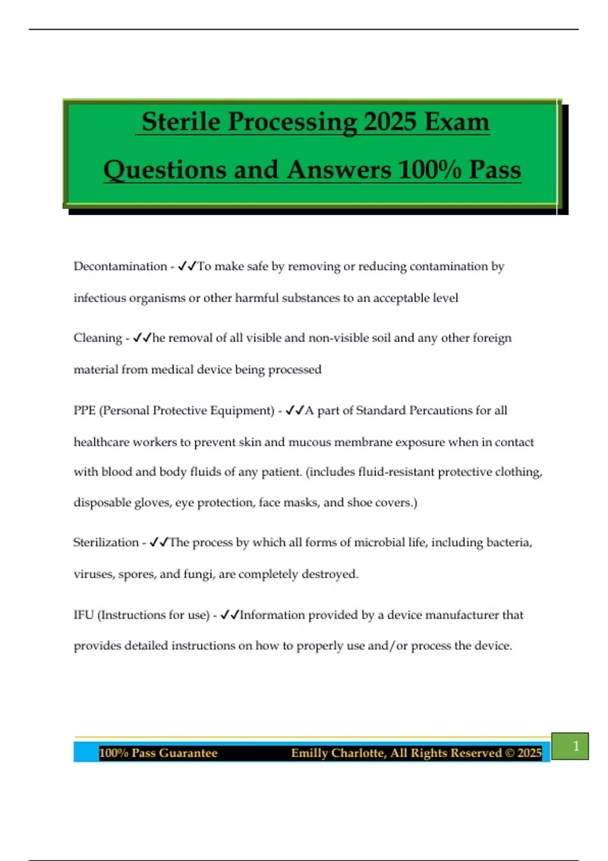 Sterile Processing 2025 Exam Questions and Answers 100% Pass - Sterile ...