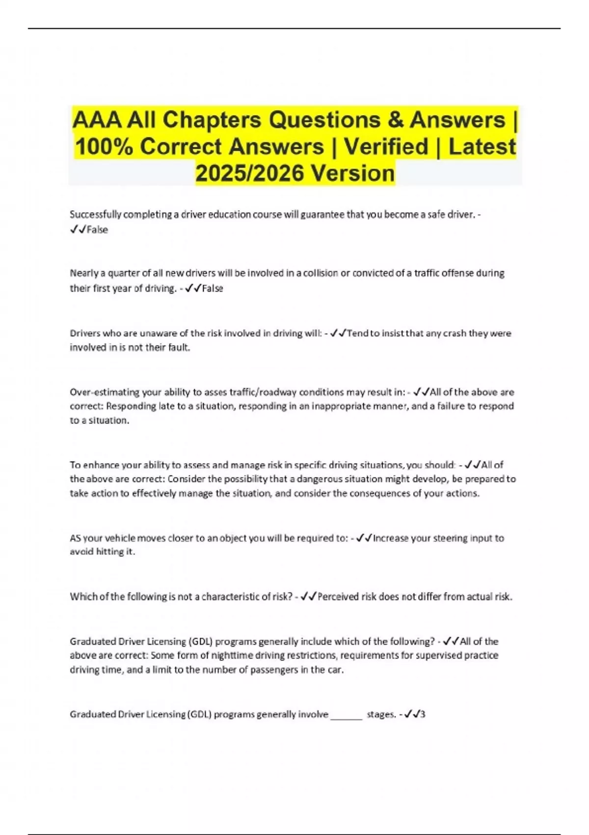 AAA All Chapters Questions & Answers | 100% Correct Answers | Verified ...