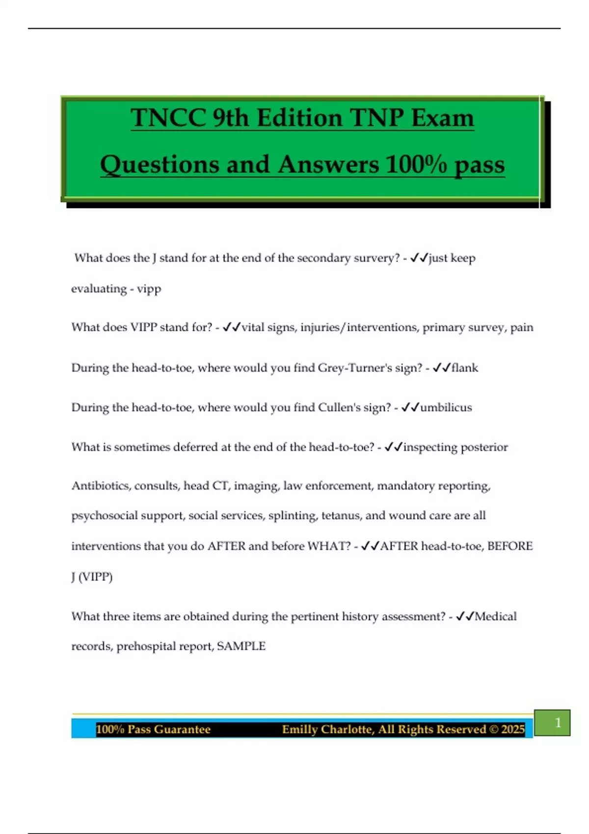TNCC 9th Edition TNP Exam Questions and Answers 100% pass - TNCC ...