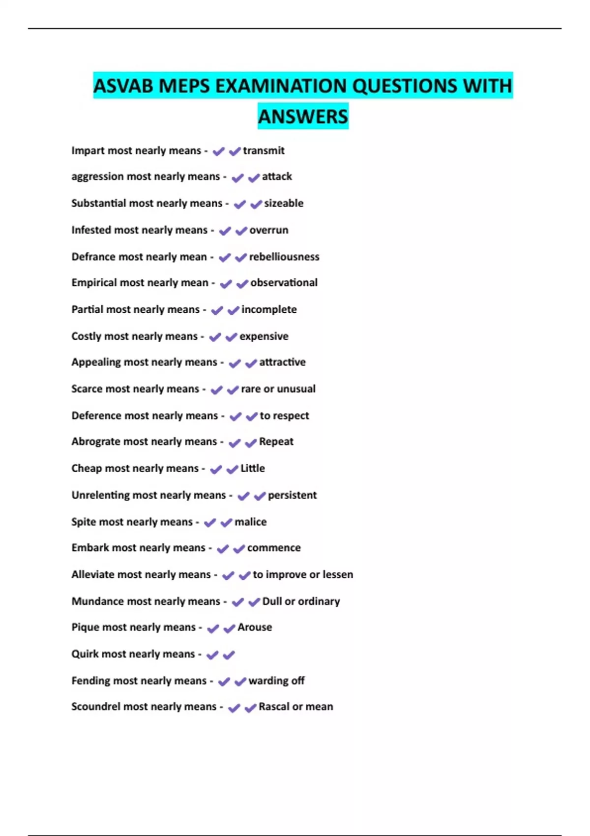 ASVAB MEPS 2025/26 Study Pack | High-Scoring Verified Quizzes and ...