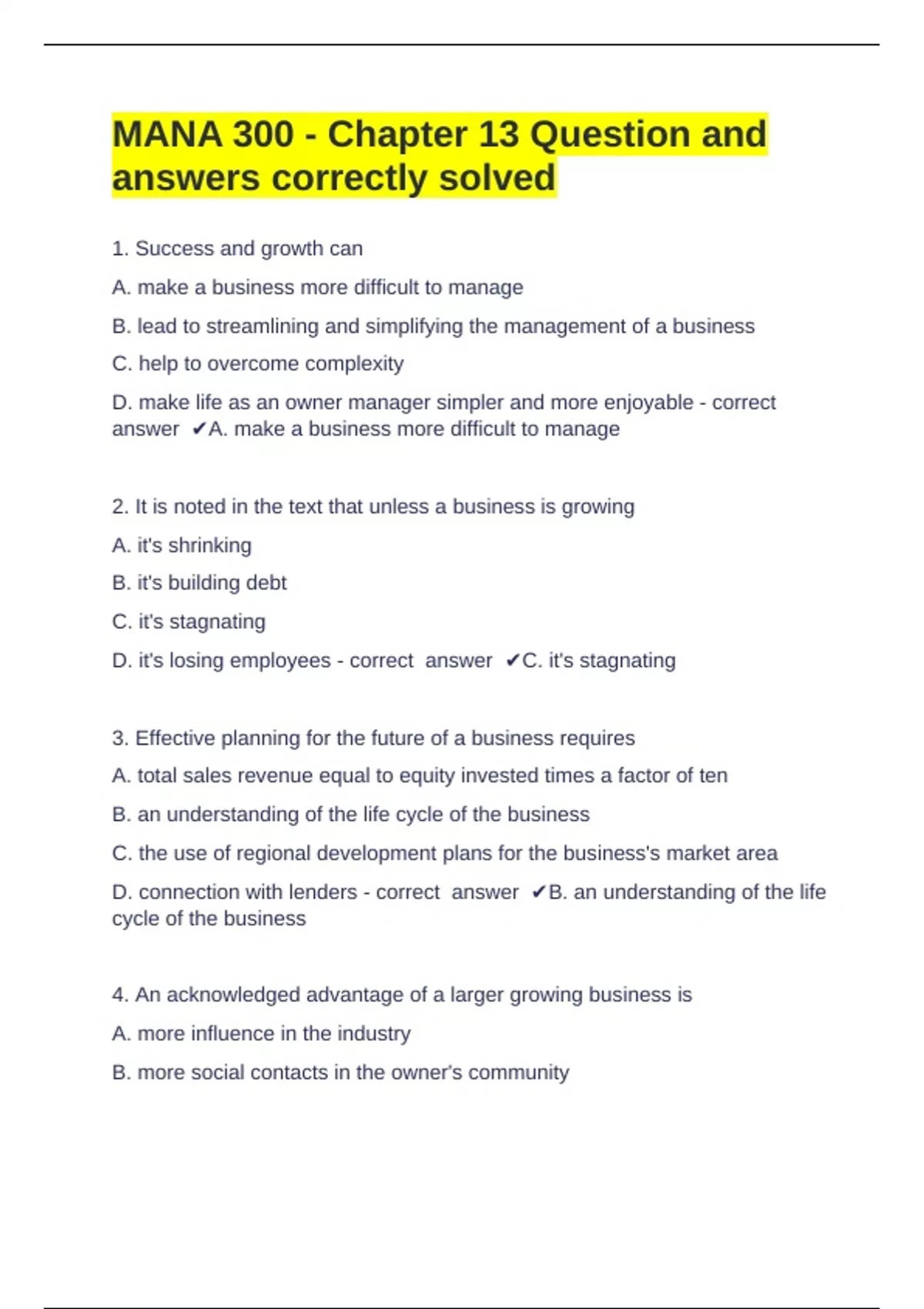 MANA 300 - Chapter 13 Question and answers correctly solved - MANA - Stuvia US