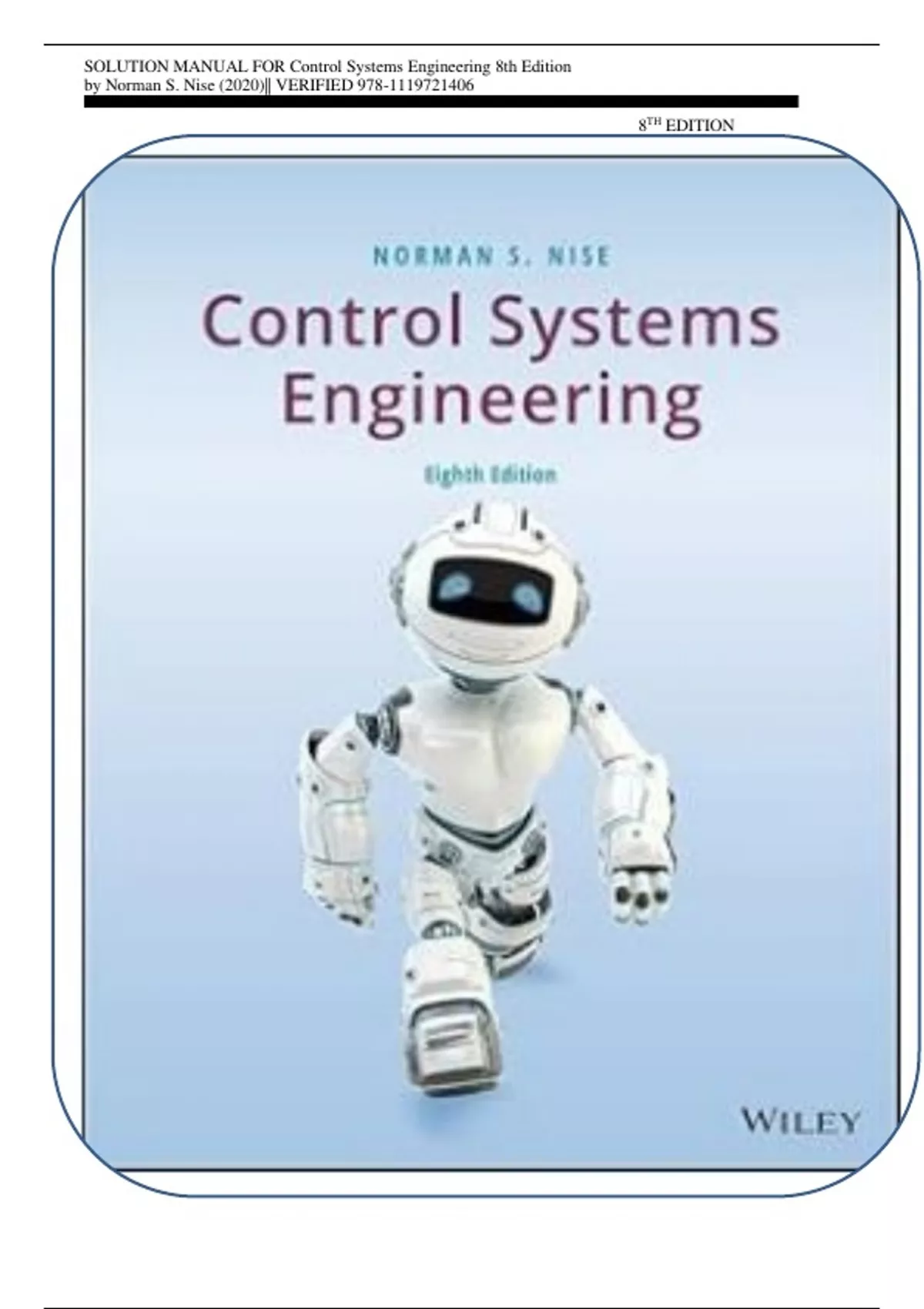 SOLUTION MANUAL FOR Control Systems Engineering 8th Edition by Norman S ...