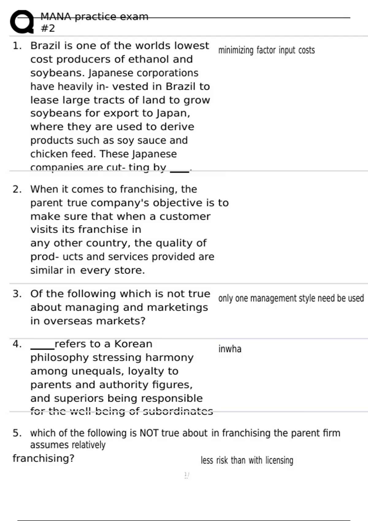 MANA practice exam #2 Questions with complete solution - MANA - Stuvia US