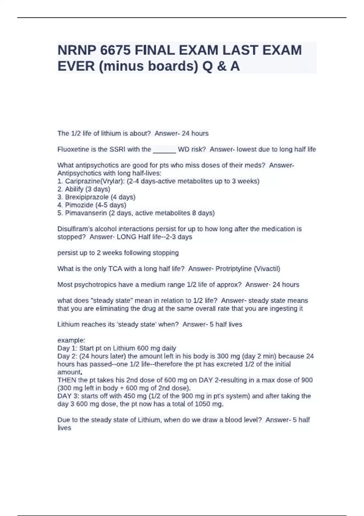 NRNP 6675 FINAL EXAM LAST EXAM EVER (minus boards) Q & A. - NRNP 6675 ...