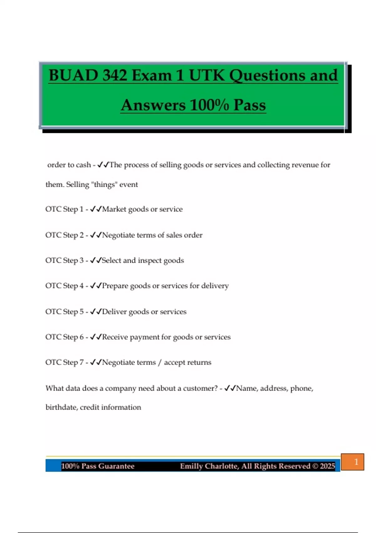 BUAD 342 Exam 1 UTK Questions and Answers 100% Pass - BUAD 342 - Stuvia US