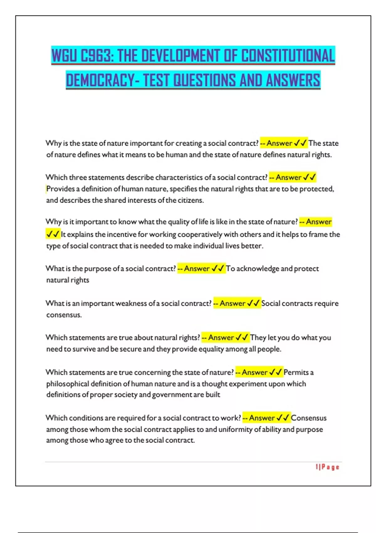 WGU C963- THE DEVELOPMENT OF CONSTITUTIONAL DEMOCRACY- TEST QUESTIONS ...