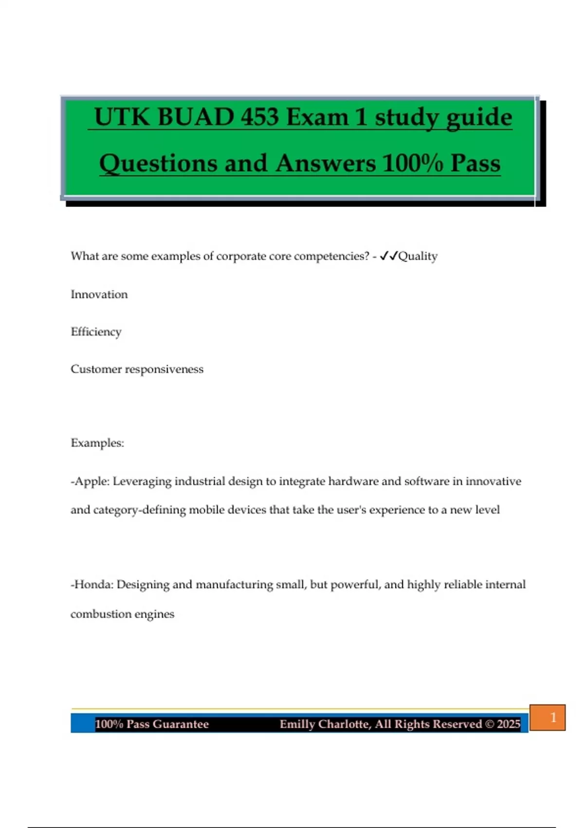 UTK BUAD 453 Exam 1 study guide Questions and Answers 100% Pass - BUAD ...