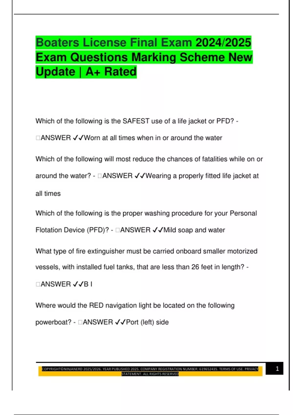 Boaters License Final Exam 2024/2025 Exam Questions Marking Scheme New ...