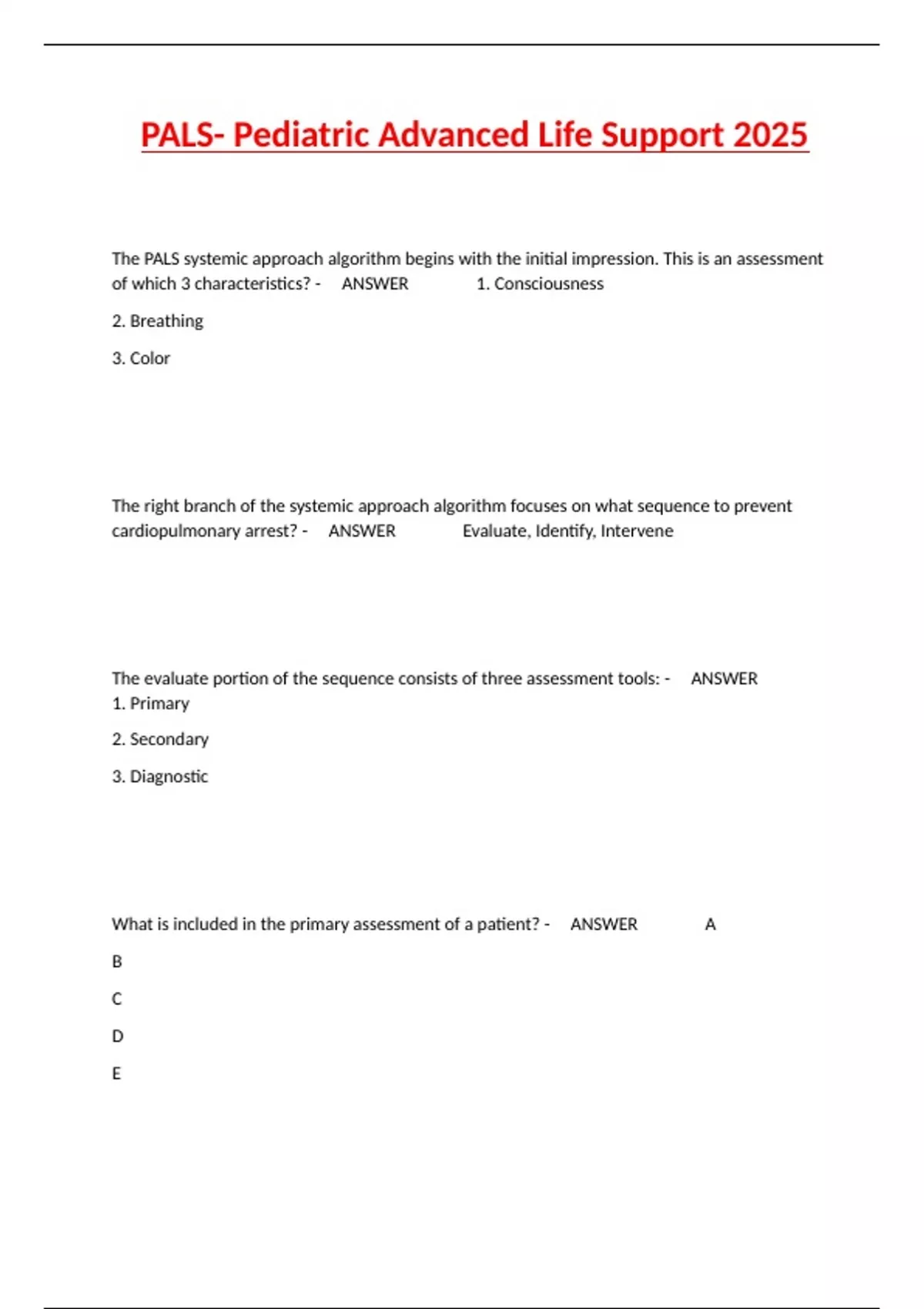 PALS- Pediatric Advanced Life Support 2025 - PALS- Pediatric Advanced ...
