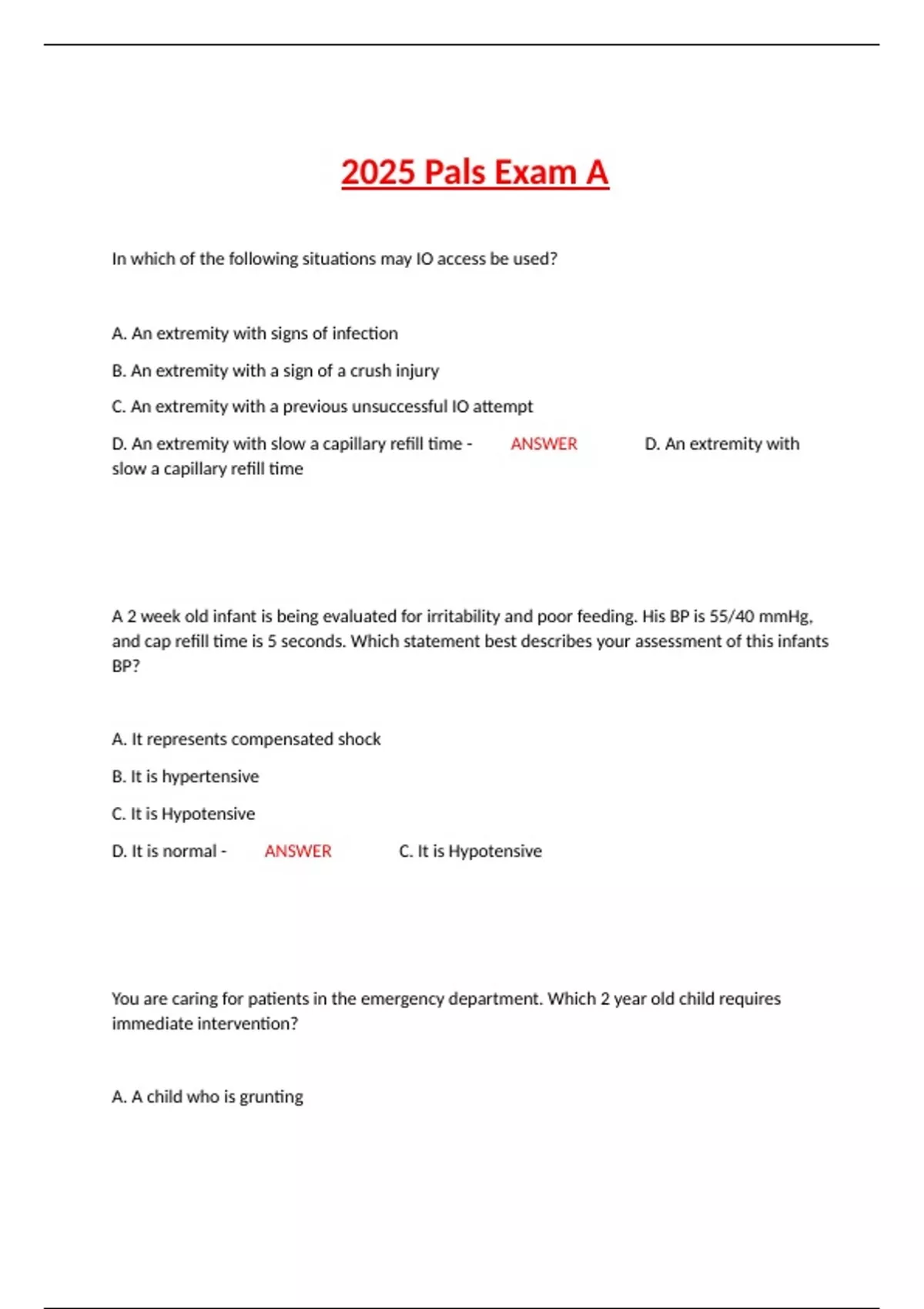 2025 Pals Exam A - 2025 Pals - Stuvia US